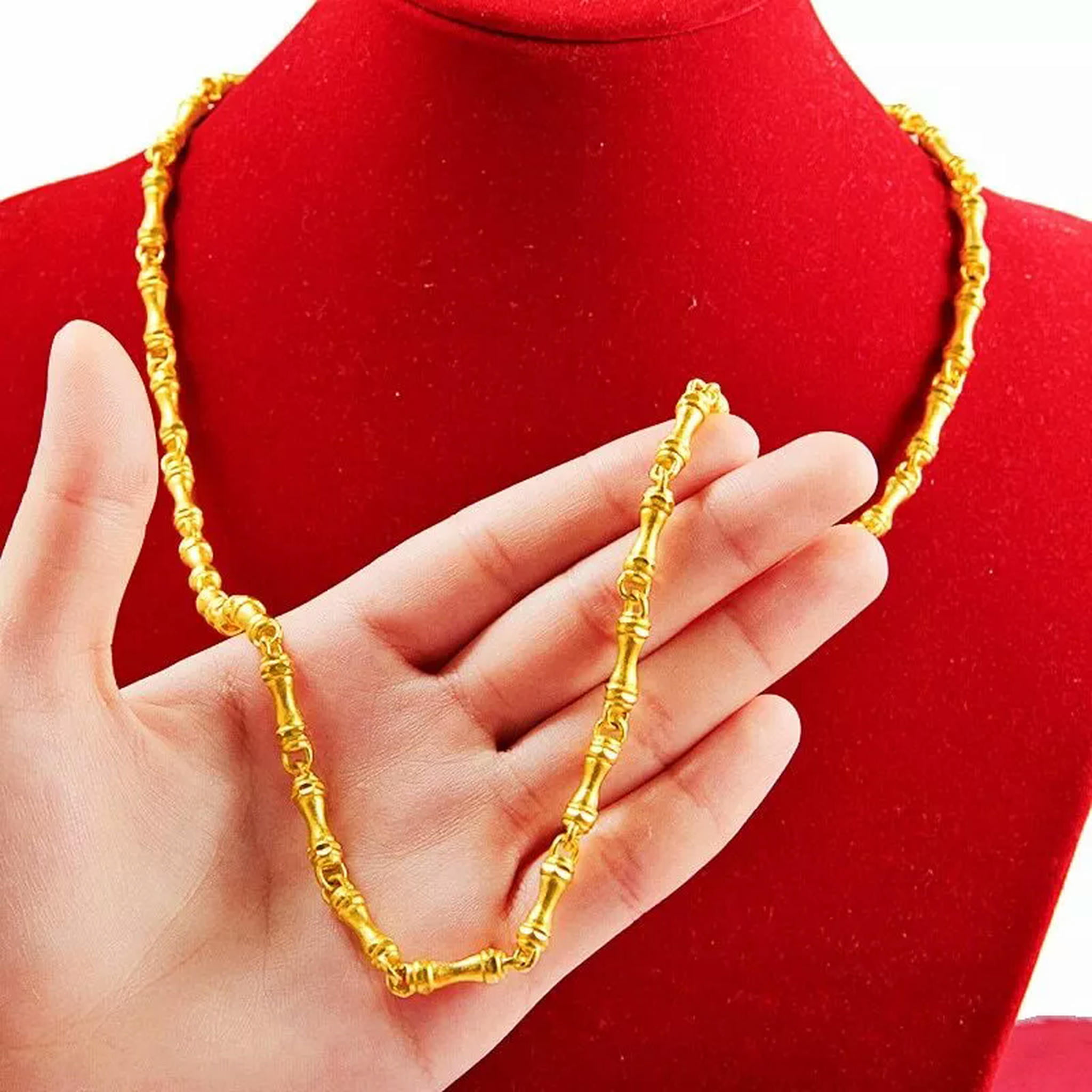 GKNET 24k Gold Plated Classical Snake Bone Bamboo Necklace Chain Men's ...
