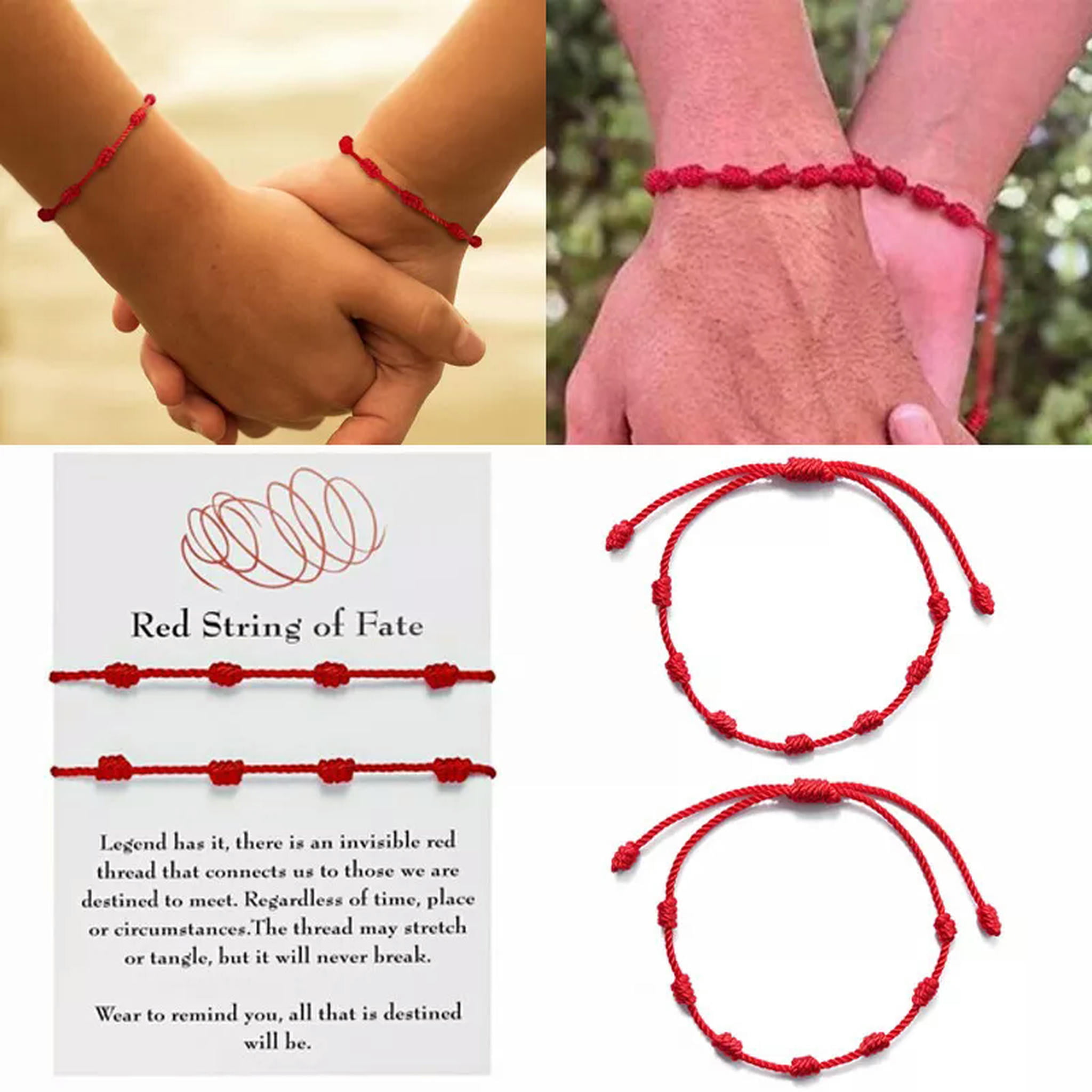 GKNET 2pcs Lucky Red Kabbalah Amulet Bracelet 7 Knots Protection Rope ...