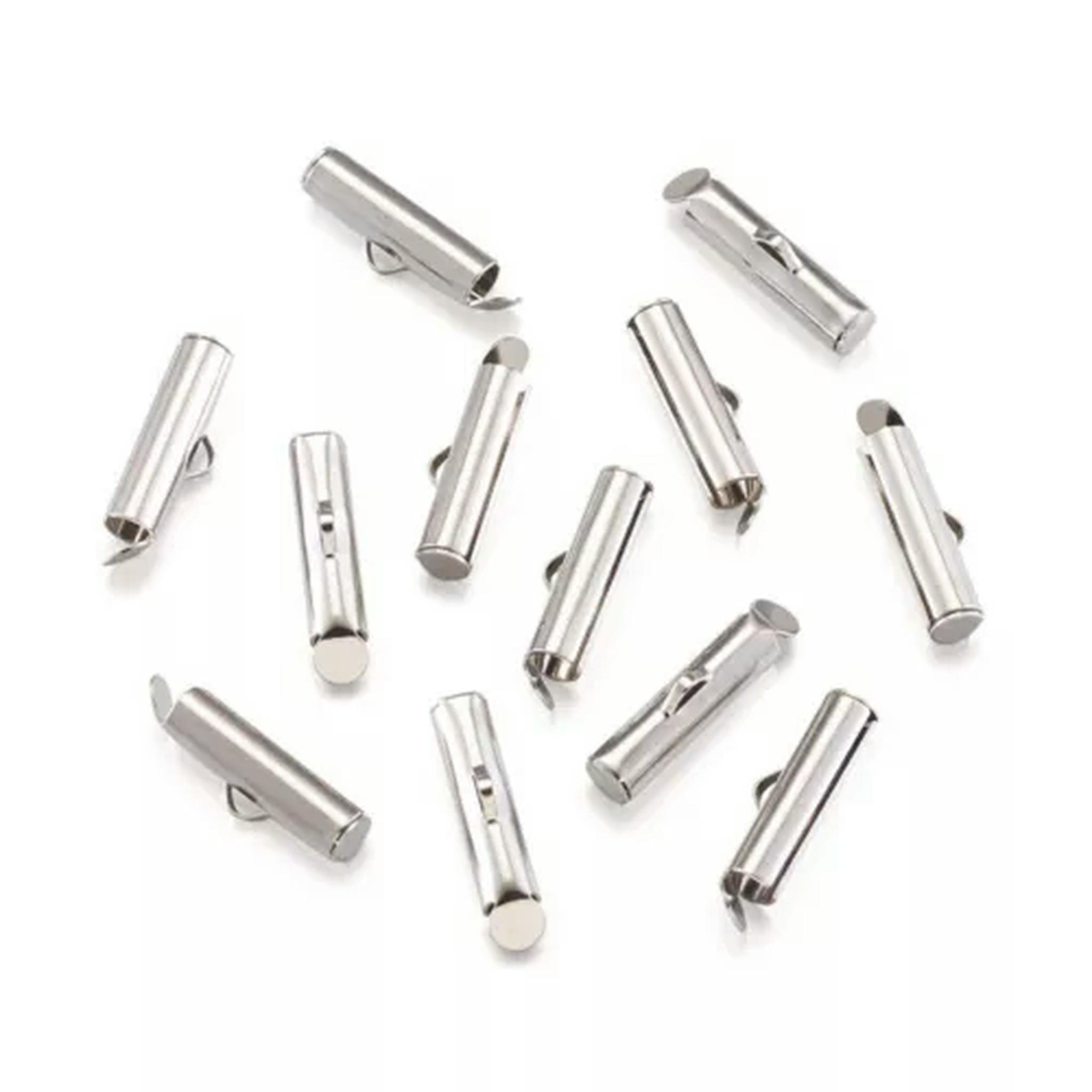 GKNET 50x Platinum Iron Slider End Caps End Tubes Clasp Crimp Claps 10 ...