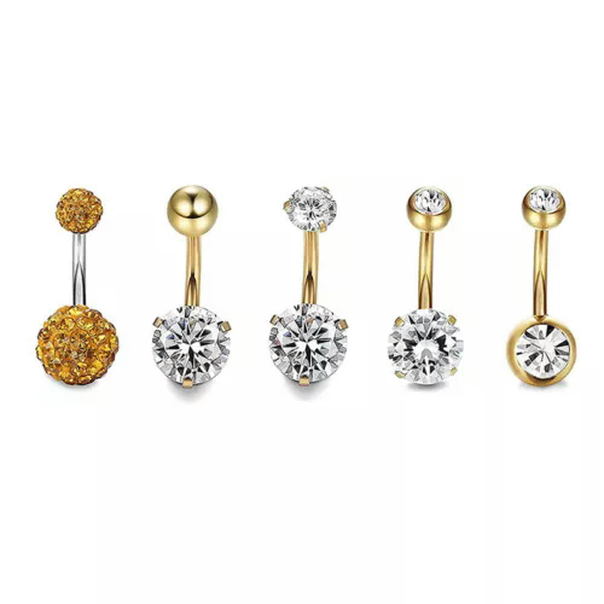 GKNET 5x/Set Stainless Steel Crystal Navel Belly Button Rings Bar ...