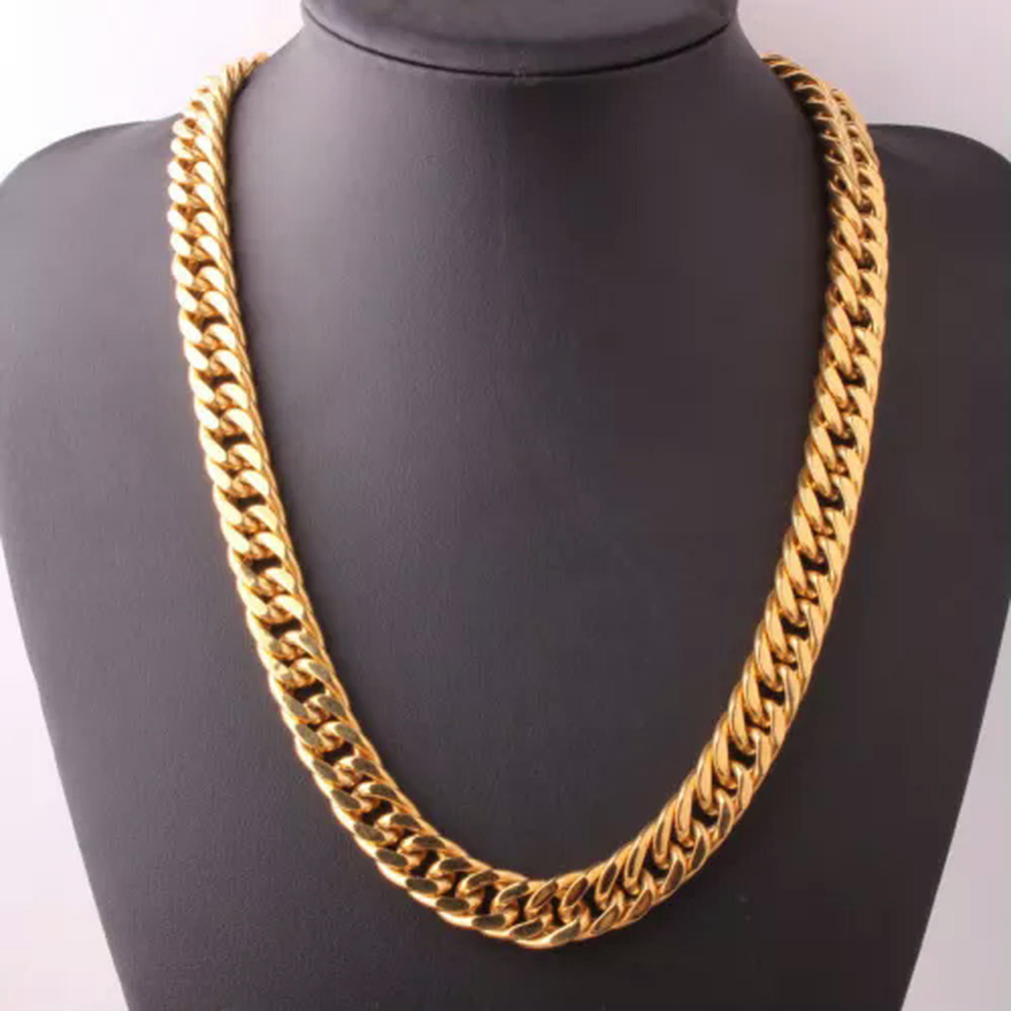 GKNET 6-21mm Stainless Steel Miami Cuban Link Chain 18k Gold Plated Mens Necklace-30 in-16mm ...
