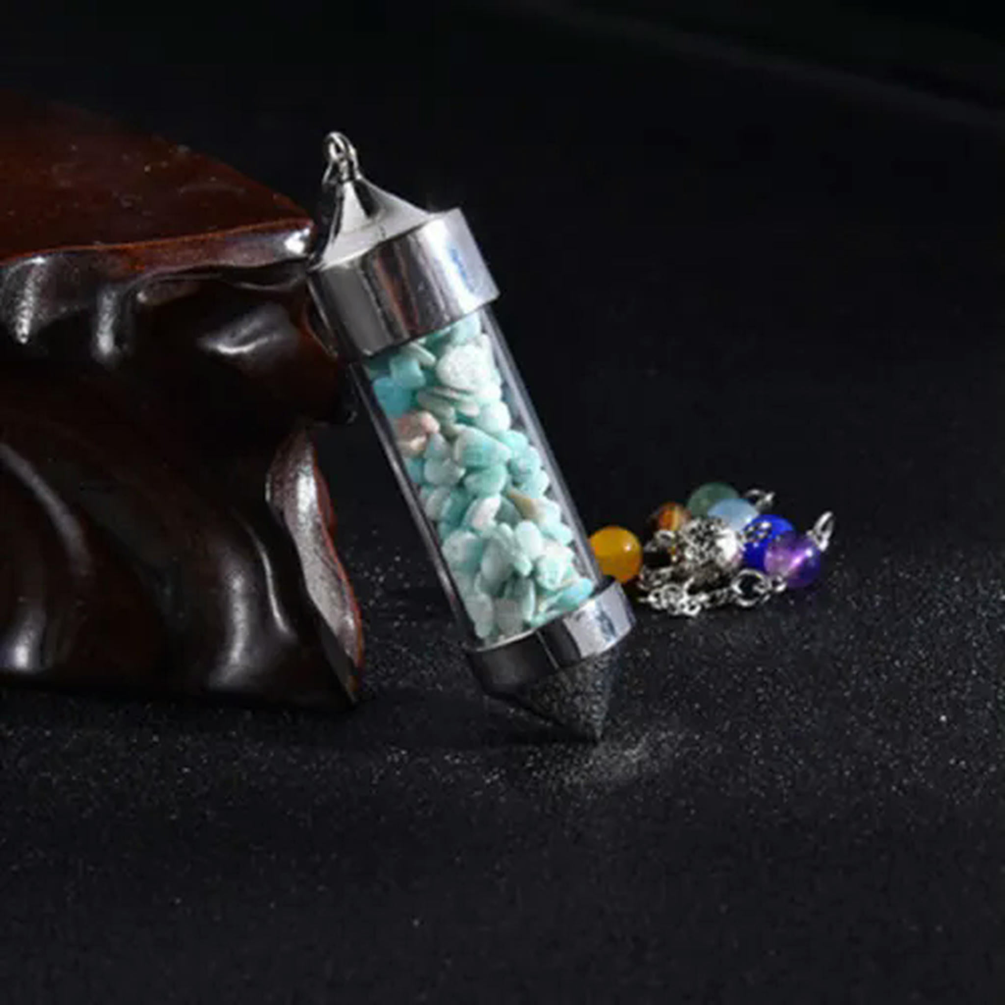 GKNET 7 Chakra Natural Quartz Gravel Drift Bottle Pendulum Healing ...