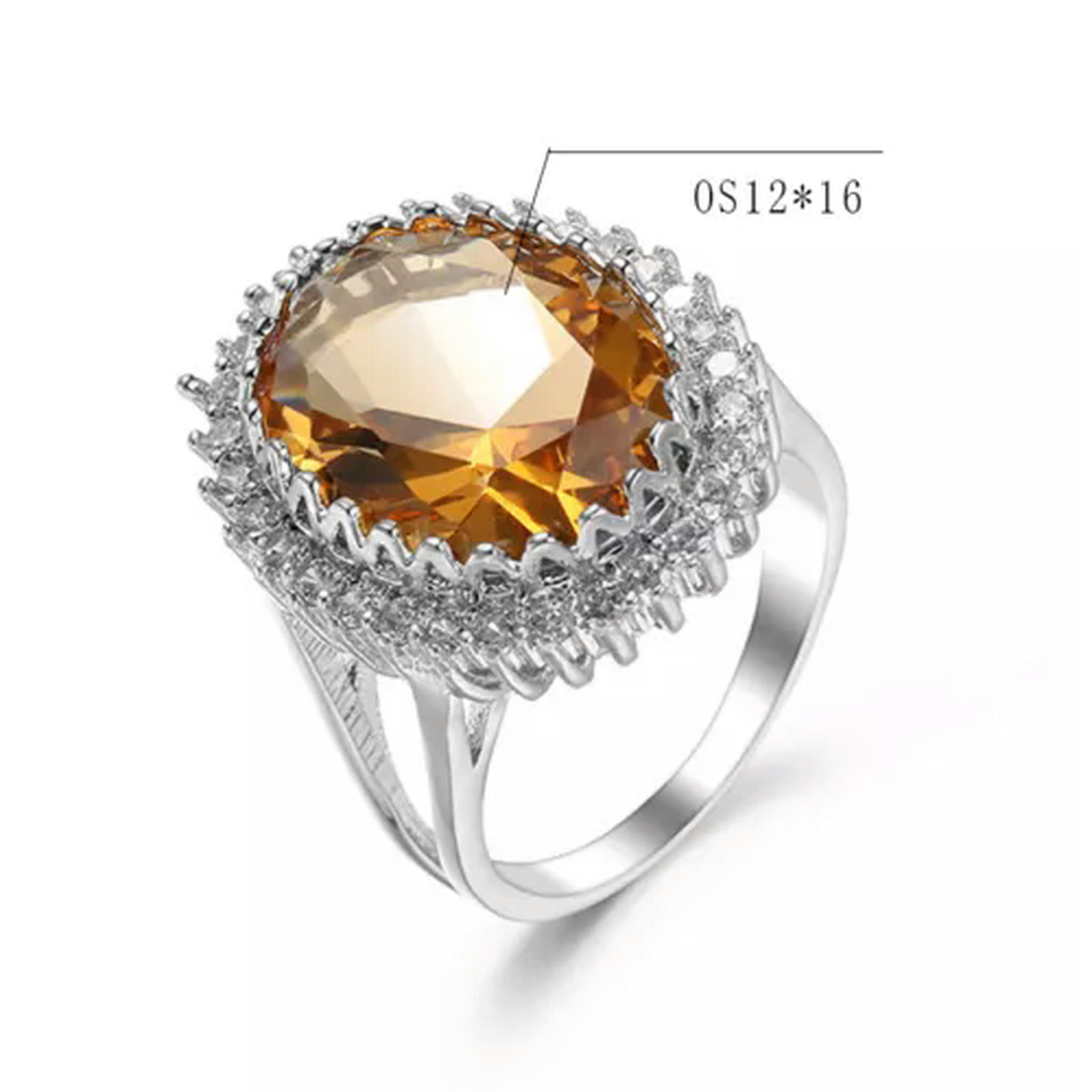 GKNET 925 Silver Oval Champagne Zircon Crystal Rings Women Retro ...