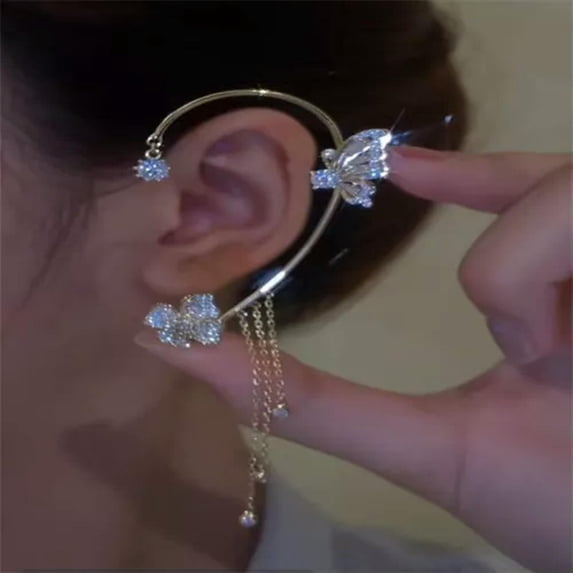 GKNET 925 Silver Plated Zircon Leaf Ear Cuff Wrap Non Piercing Earring ...