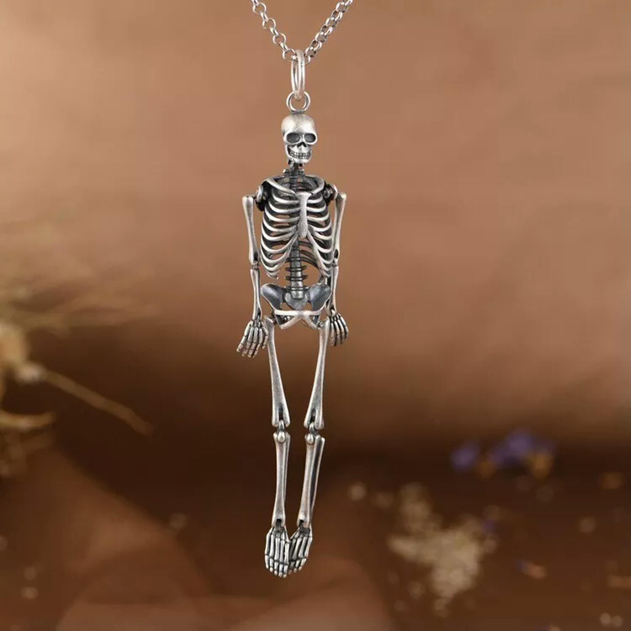 GKNET 925 Sterling Silver Halloween Full Body Human Skeleton Skull ...