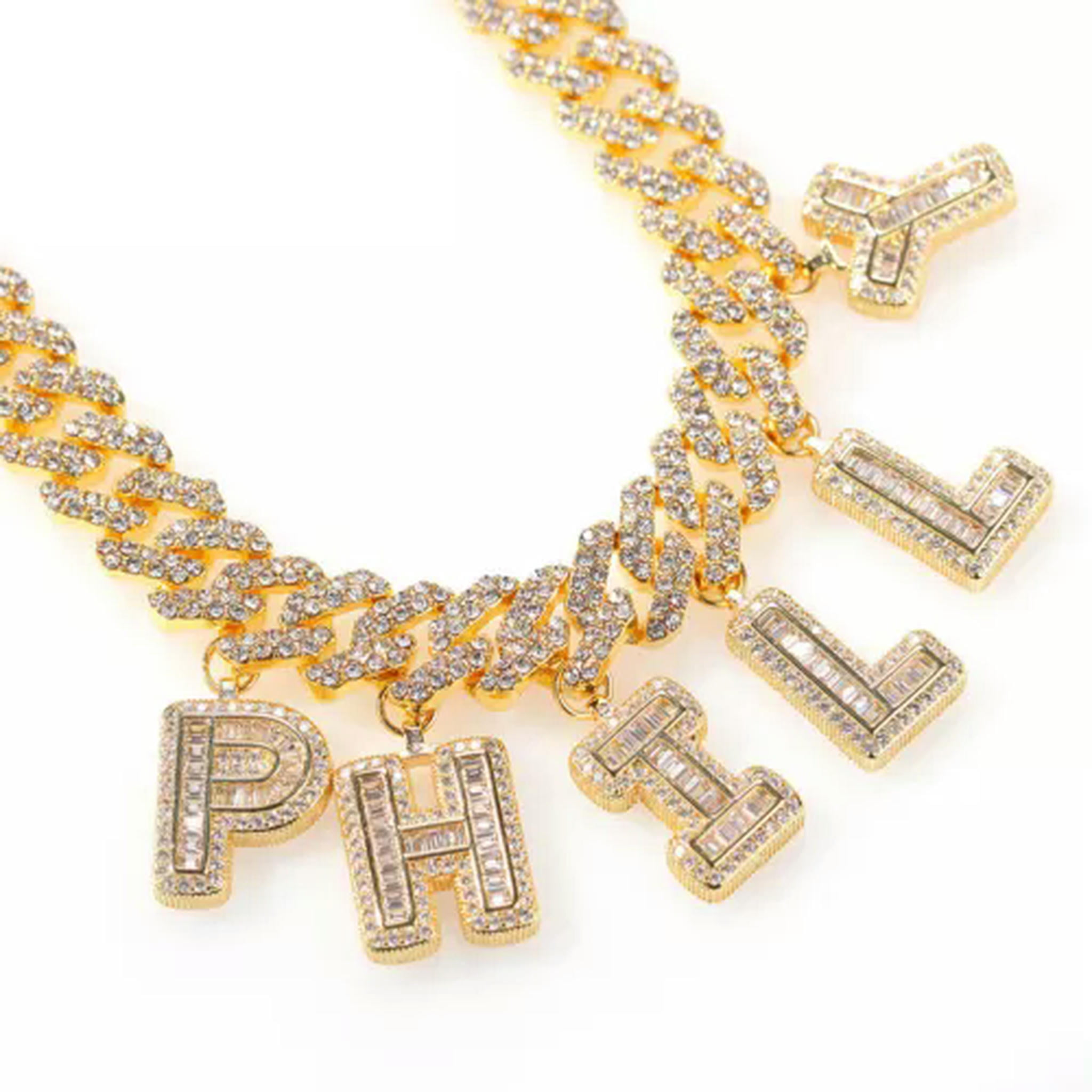 GKNET A-Z Custom Name Letters 12mm Cuban Link Chain Necklace Bracelet ...