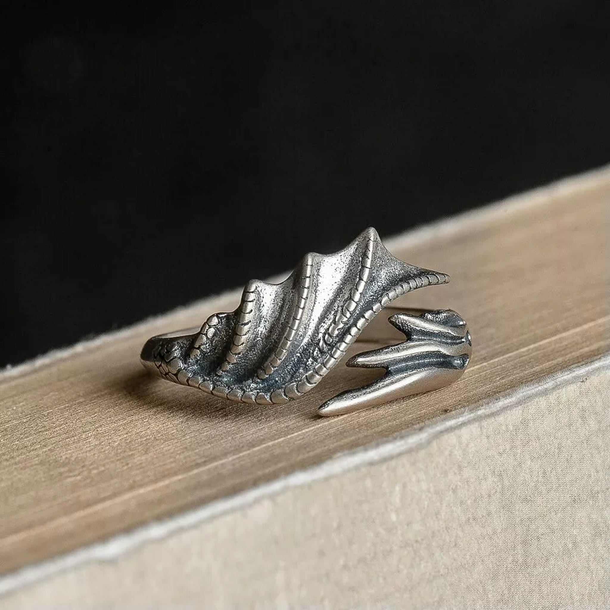 GKNET Adjustable 925 Sterling Silver Dragon's Wing Open Ring Punk ...