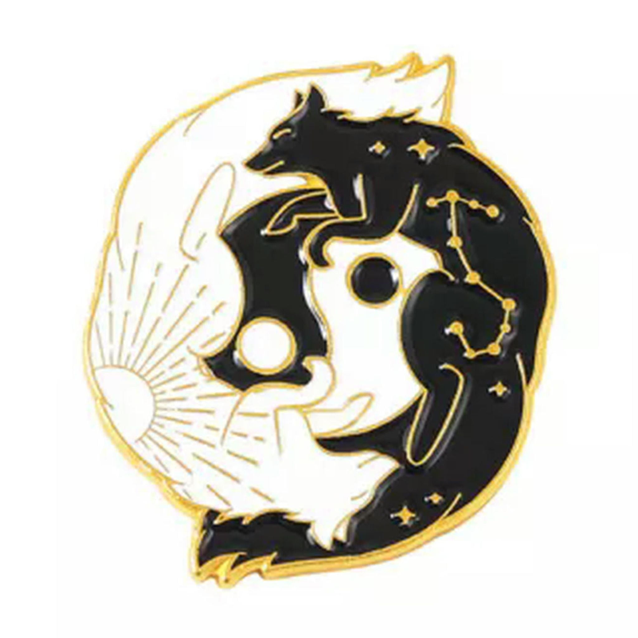 GKNET Animals Enamel Pins Black White Koi Cat Wolf Fox Dragon Brooch Lapel Badges Punk-4 ...