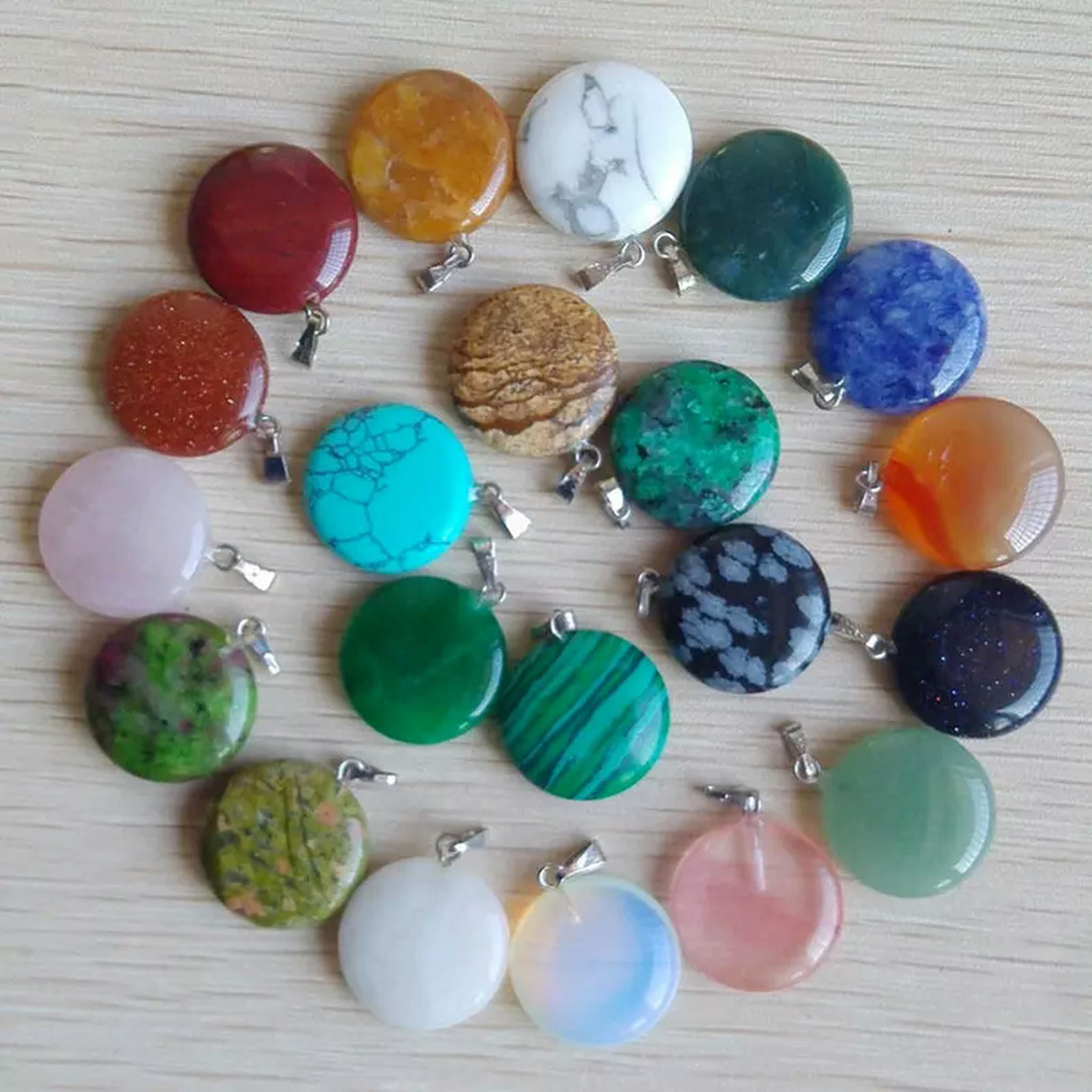 GKNET Assorted Natural Stone Round Shape Charms Pendants 50pcs/lot for ...