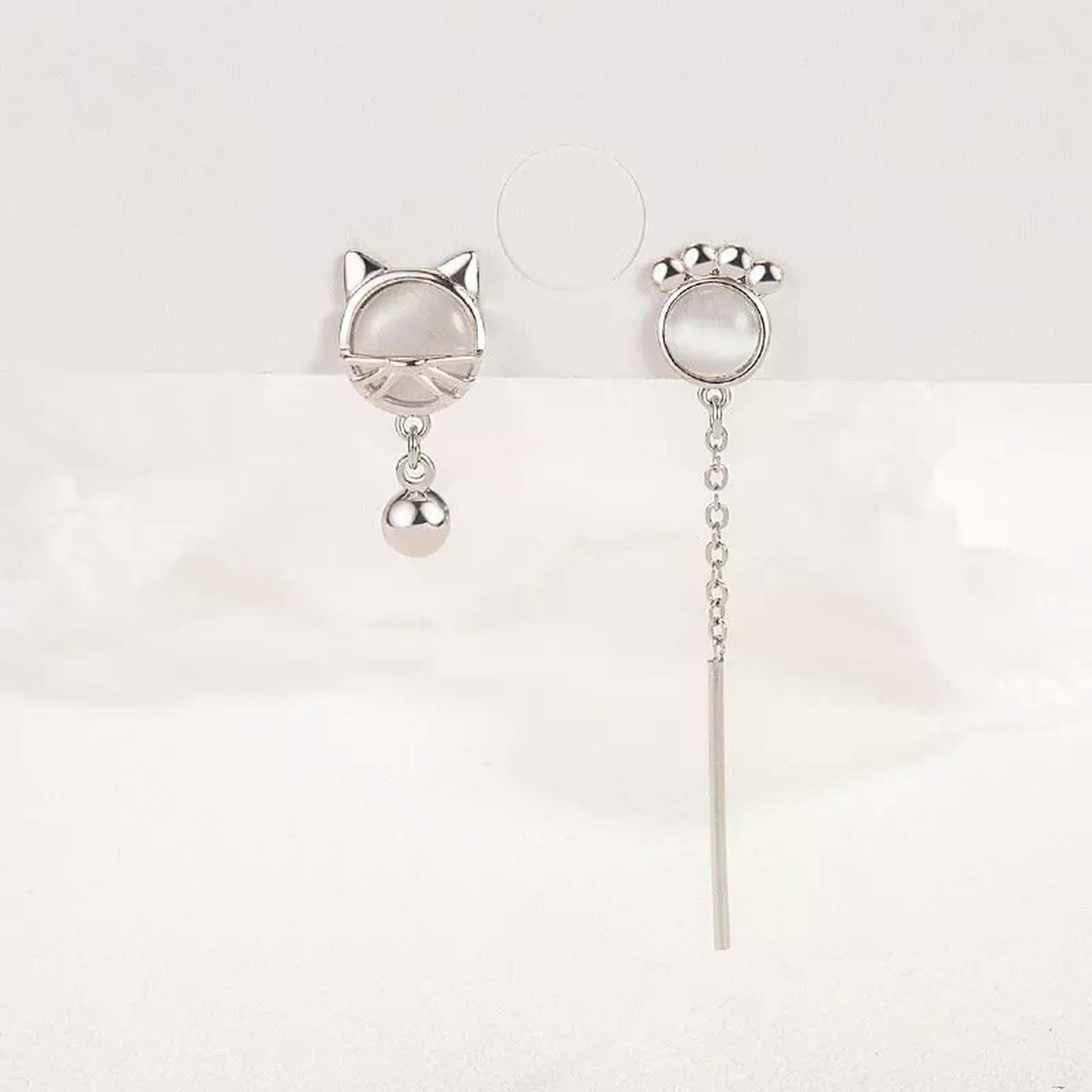 GKNET Asymmetrical Cat Paw Crystal Tassel Earrings Stud Drop Dangle ...