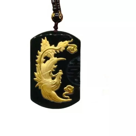 GKNET Best Yellow Gold Leaf Dark Jade Double Happy Dragon Phoenix ...