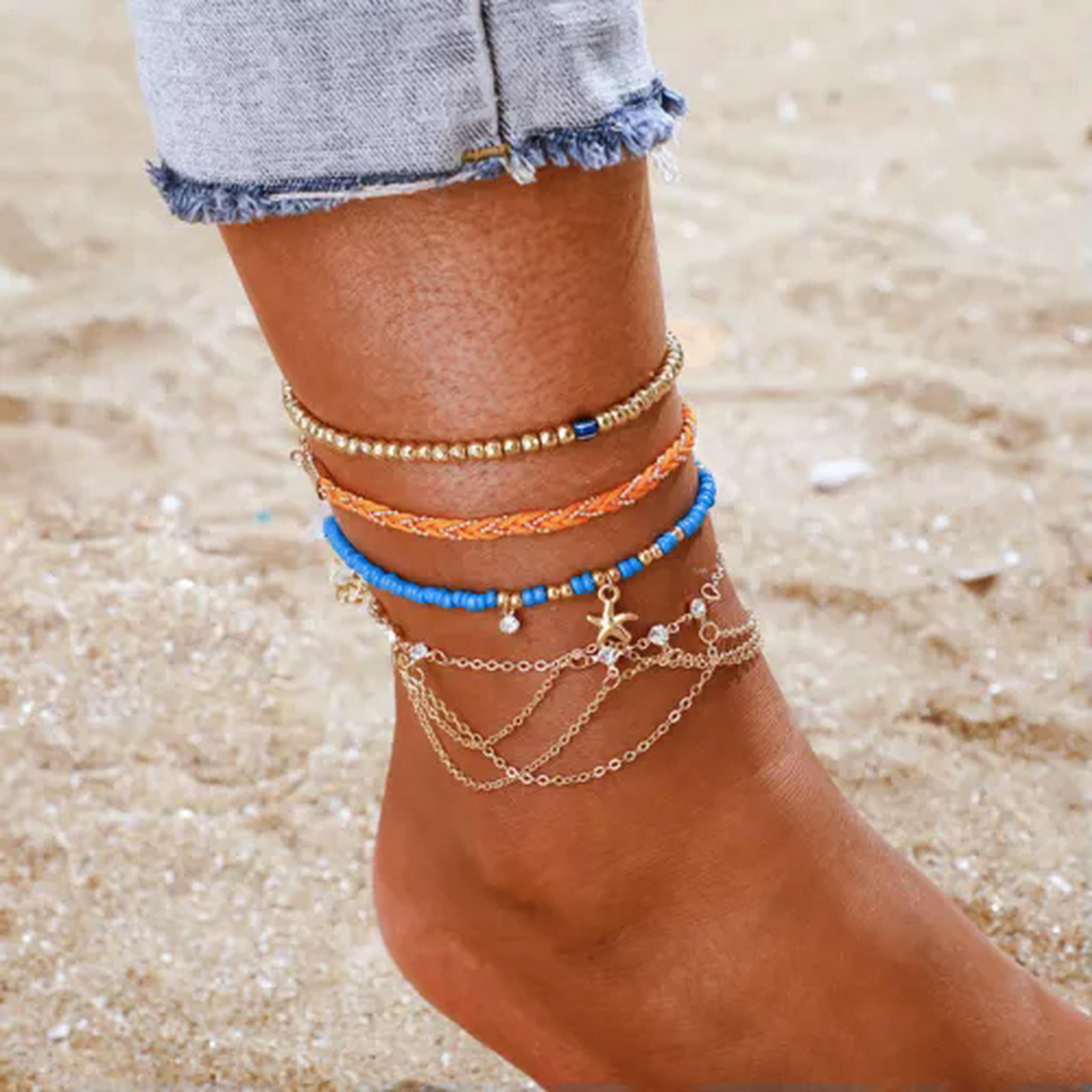GKNET Boho Beads Ankle Bracelet Fashion Women Anklets Adjustable Chain ...