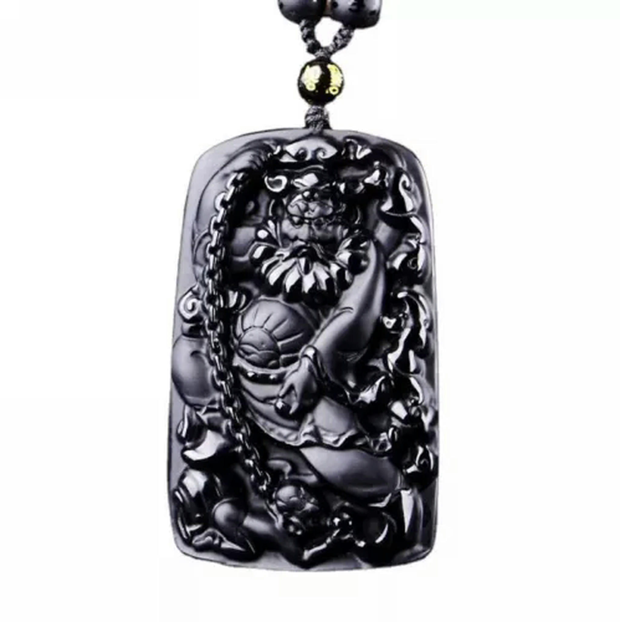 GKNET Crystal Natural Black Obsidian Zhong Kui Necklace Amulet Pendant ...