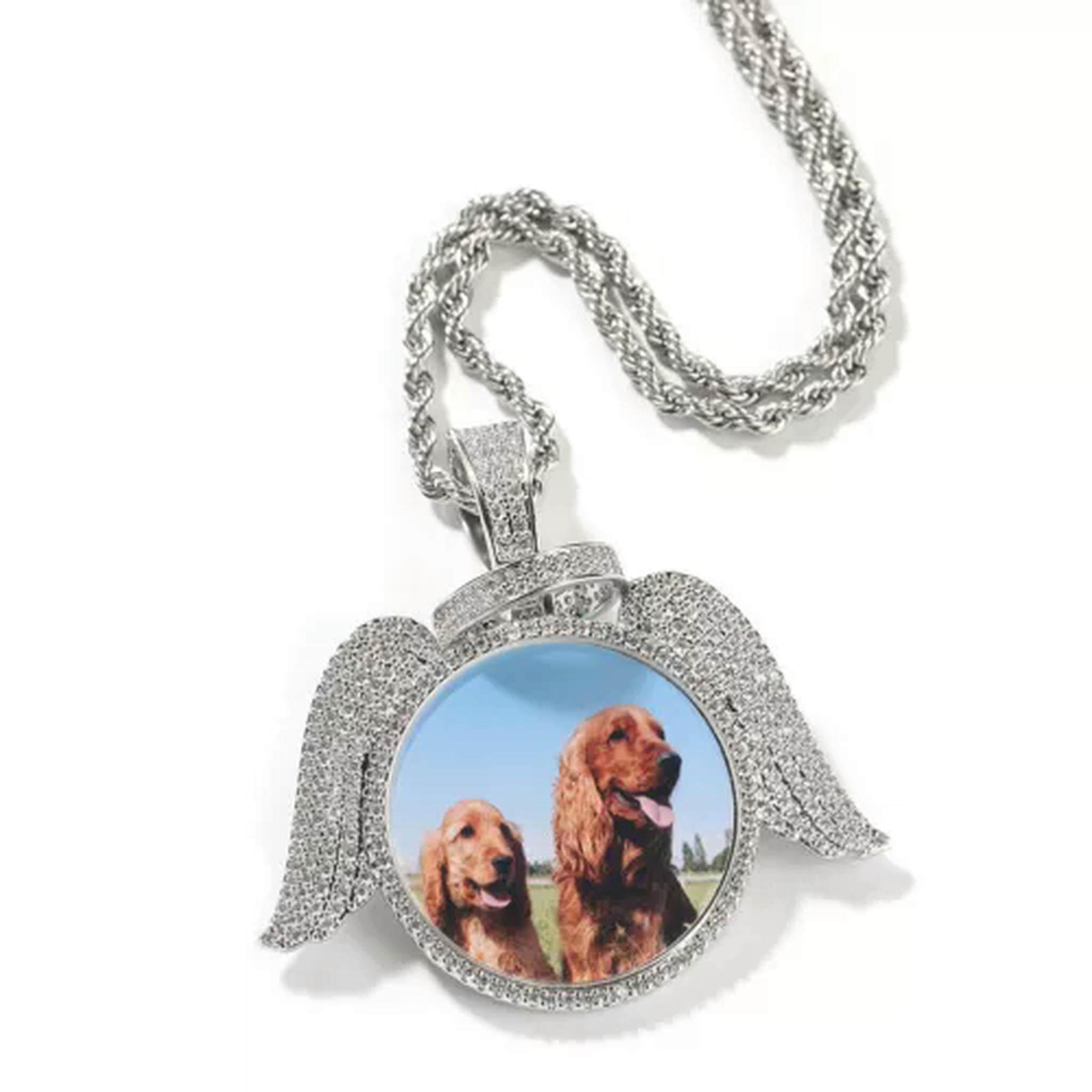 GKNET DIY Hip Hop Custom Angel Wings 30mm Photo Pendant Necklace ...