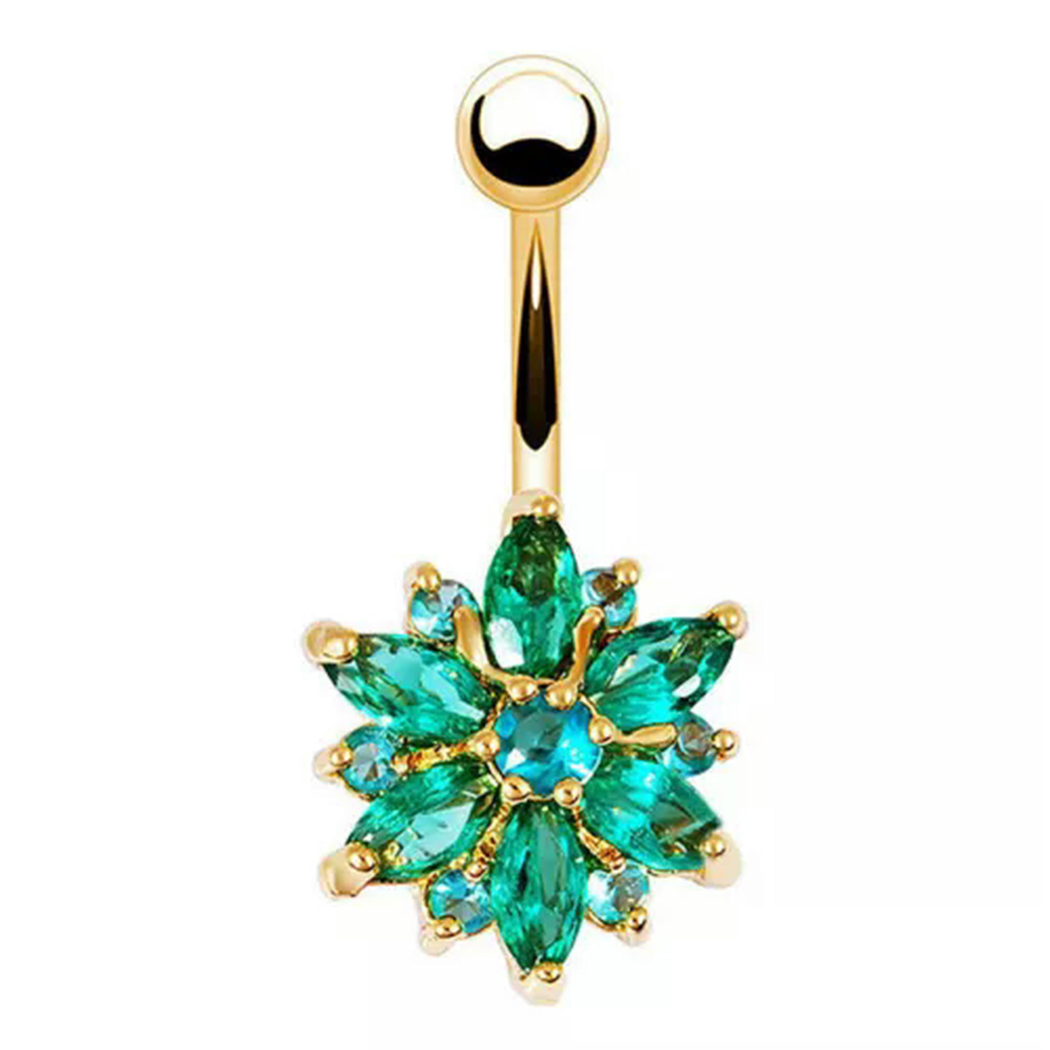 GKNET Daisy Flower Zircon Belly Button Navel Ring Bars Body Piercing ...