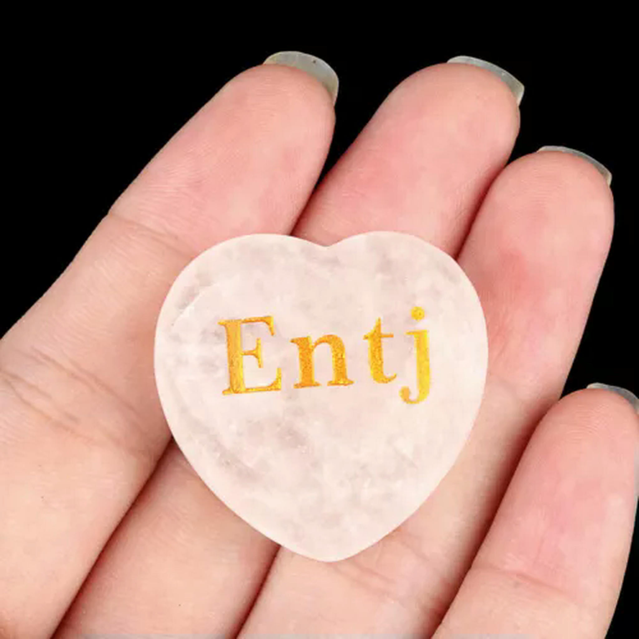 GKNET Etched MBTI 16 Clear Quartz 30mm Heart Shape Hand Carved Back to ...