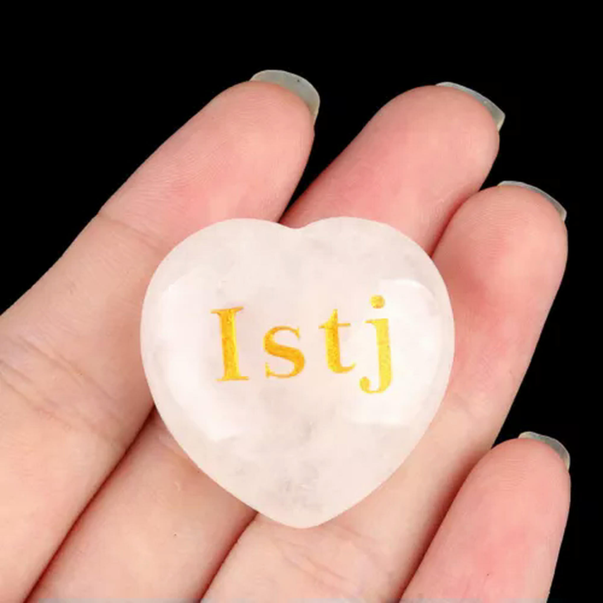 GKNET Etched MBTI 16 Clear Quartz 30mm Heart Shape Hand Carved Back to ...