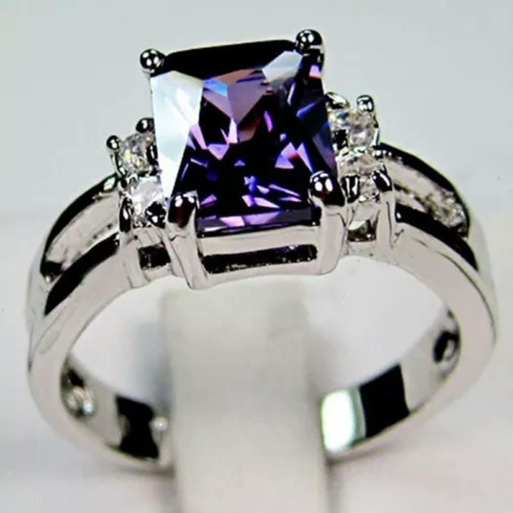 GKNET Exquisite Silver Plated Imitation Amethyst Zircon Ring for Women ...
