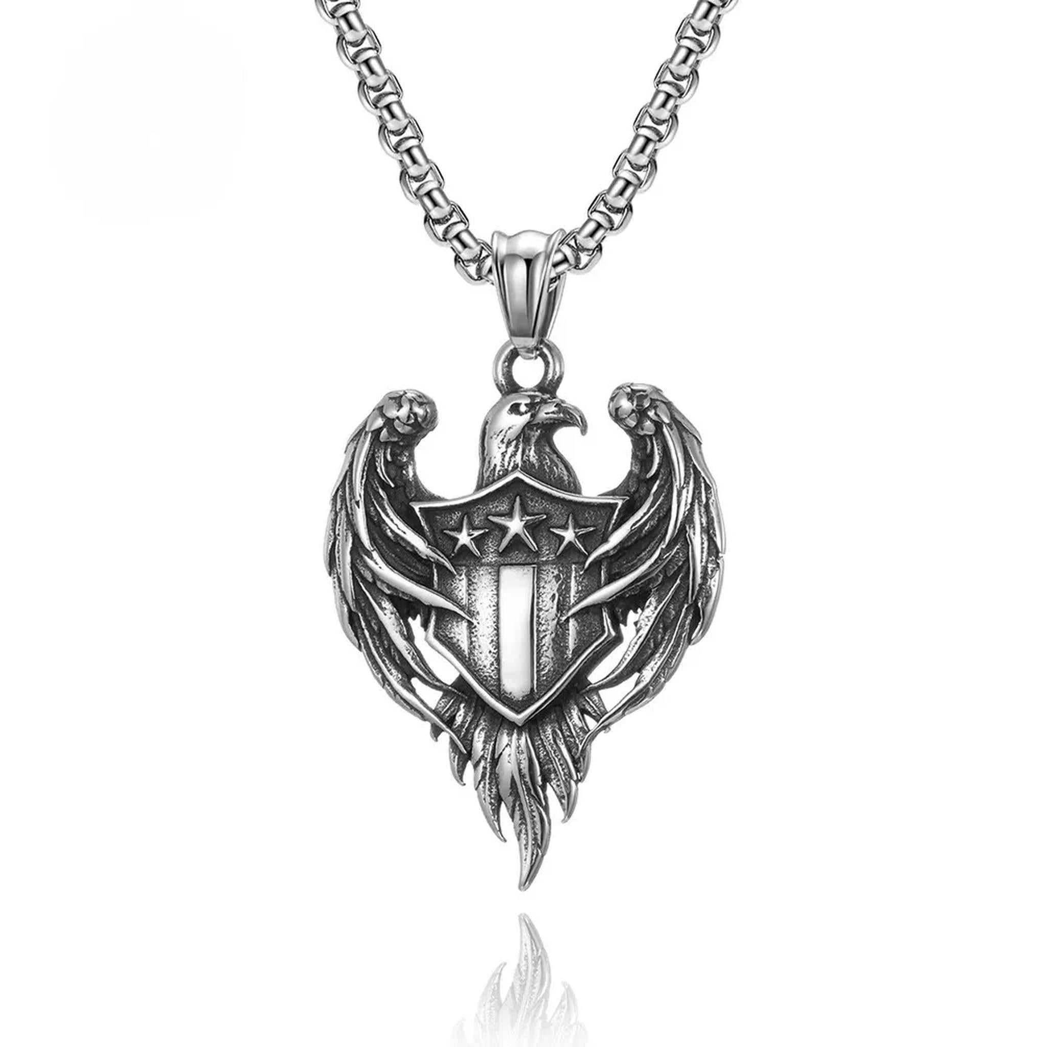 GKNET Fashion Bald Eagle Stainless Steel Military Brand Pendant Double ...