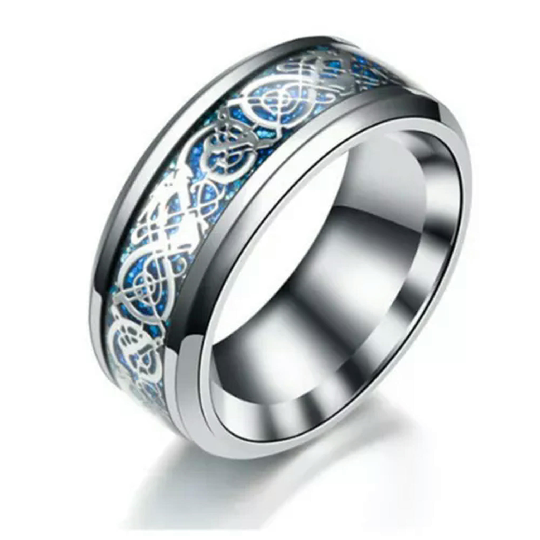 GKNET Fashion Silver Dragon Titanium Stainless Steel Men's Wedding Band ...