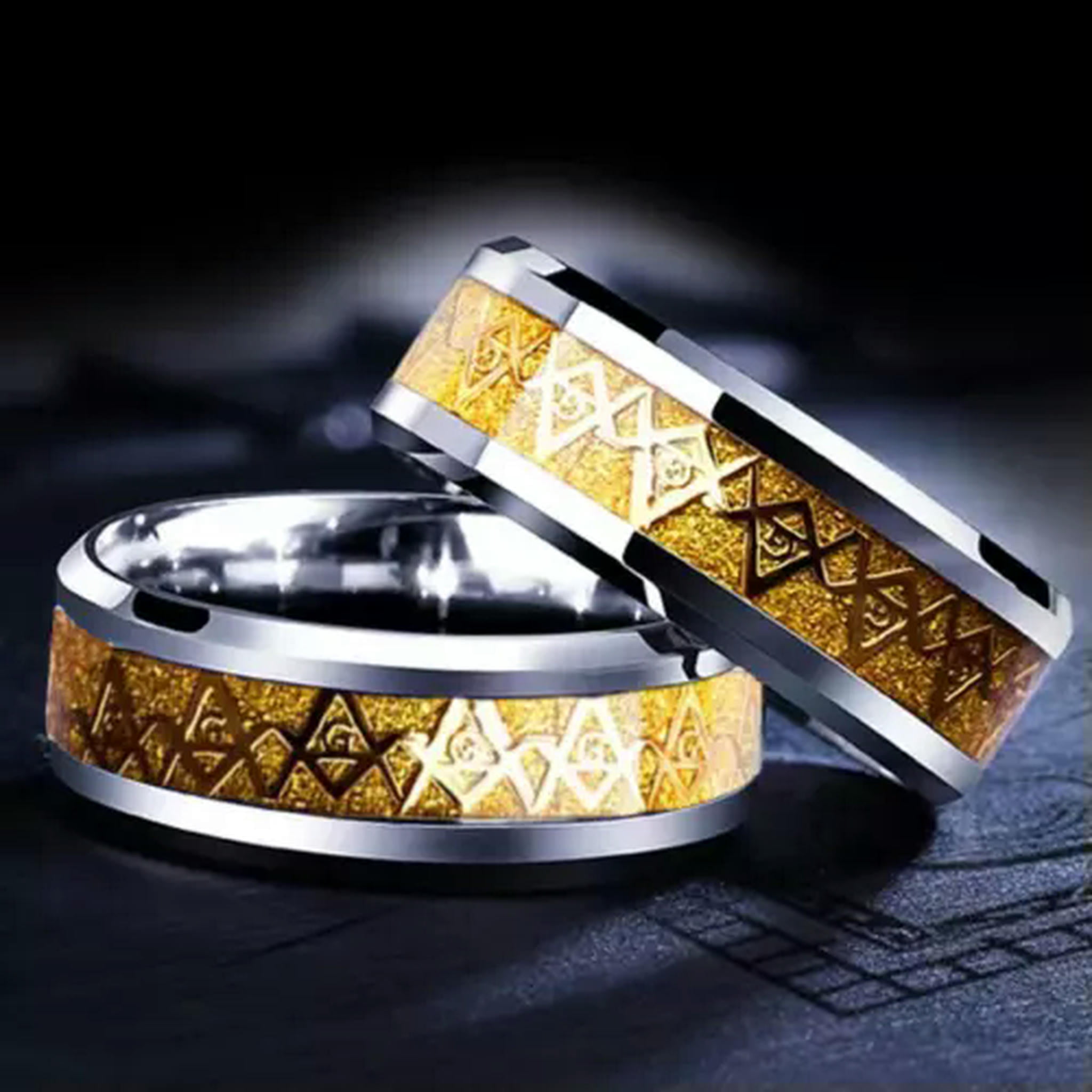 GKNET Gold Freemason Masonic Stainless Steel Ring Band For Men Punk ...