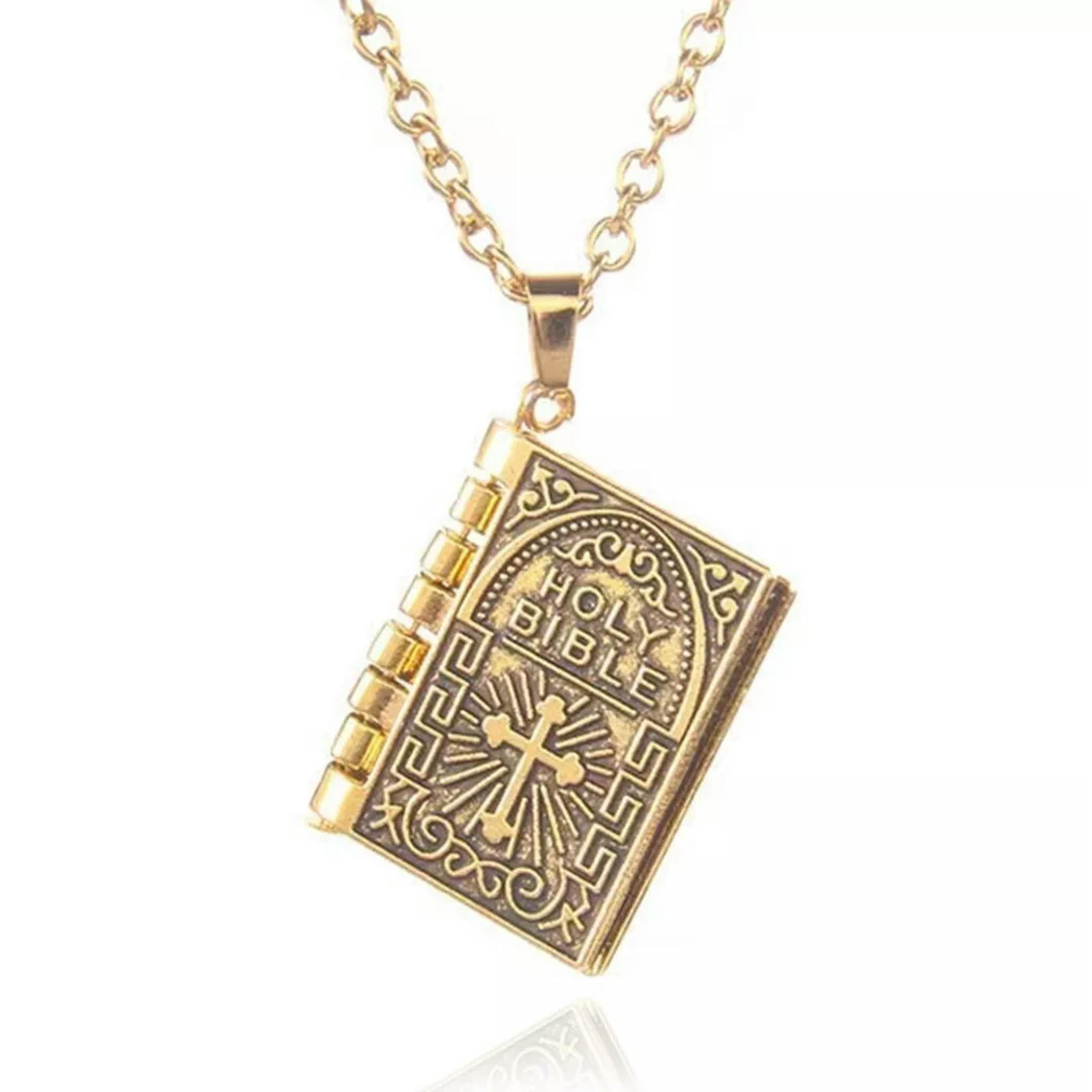 GKNET Gold Holy Bible Pendant Lord's Prayer Necklace Chain Christian ...