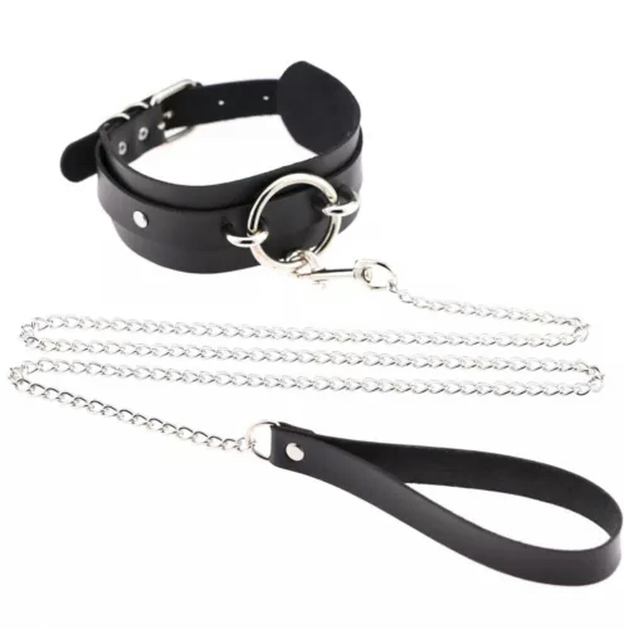 GKNET Gothic Punk O-ring Leather Choker Collar with Chain Leash Set ...
