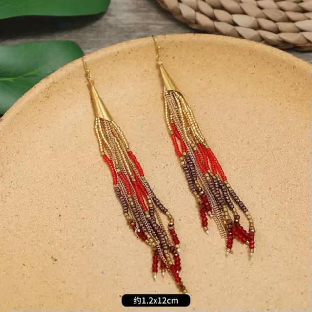 GKNET Hand Woven Bohemian Ethnic Earrings Retro Vacation Long Min Beads ...