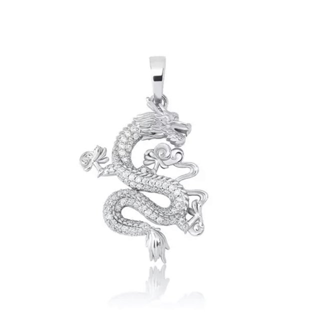 GKNET Hip Hop Chinese Dragon Pendant Necklace 14K Gold Plated Solid ...