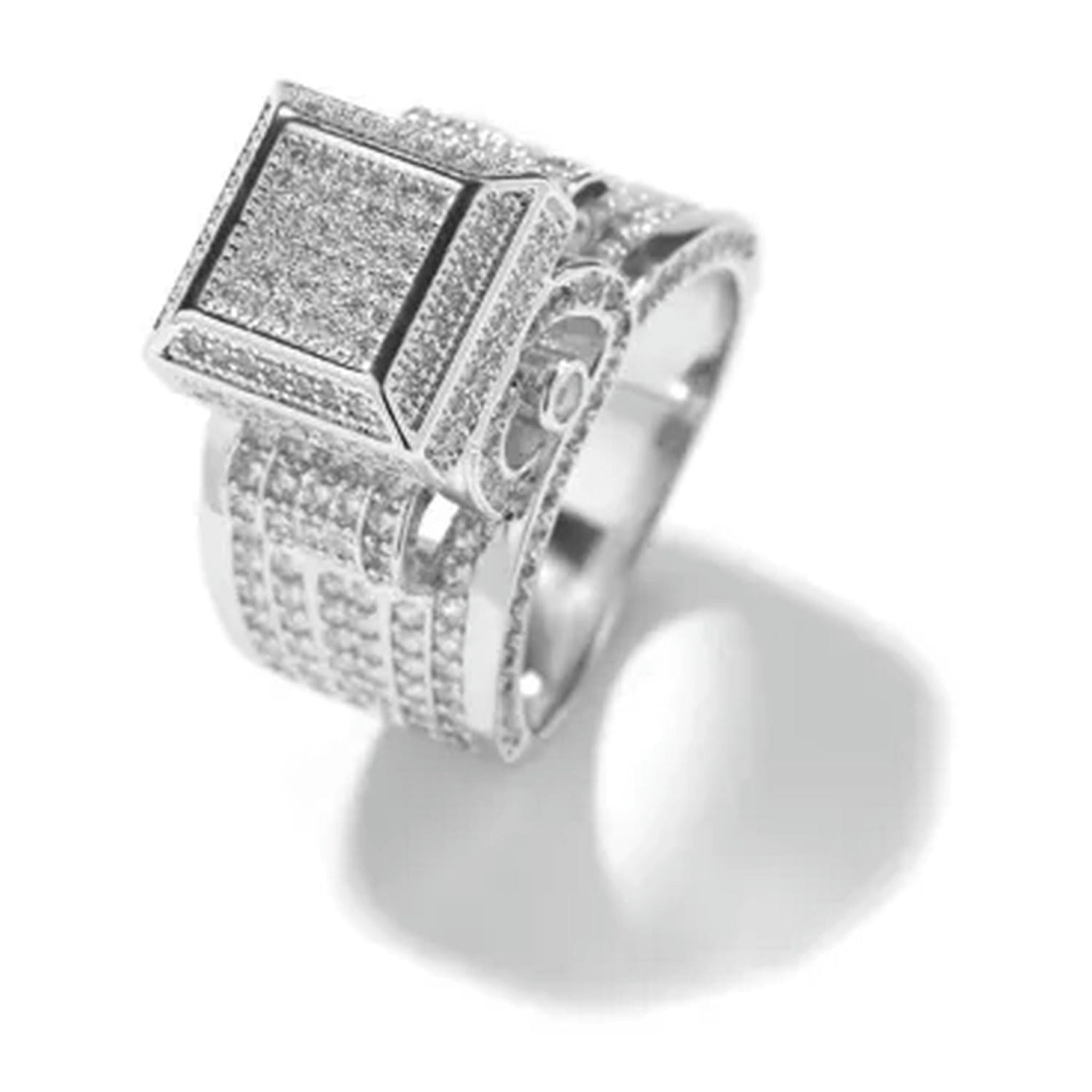 GKNET Hip Hop Square Casting Rings 5A Zircon 18K Real Gold Plated ...