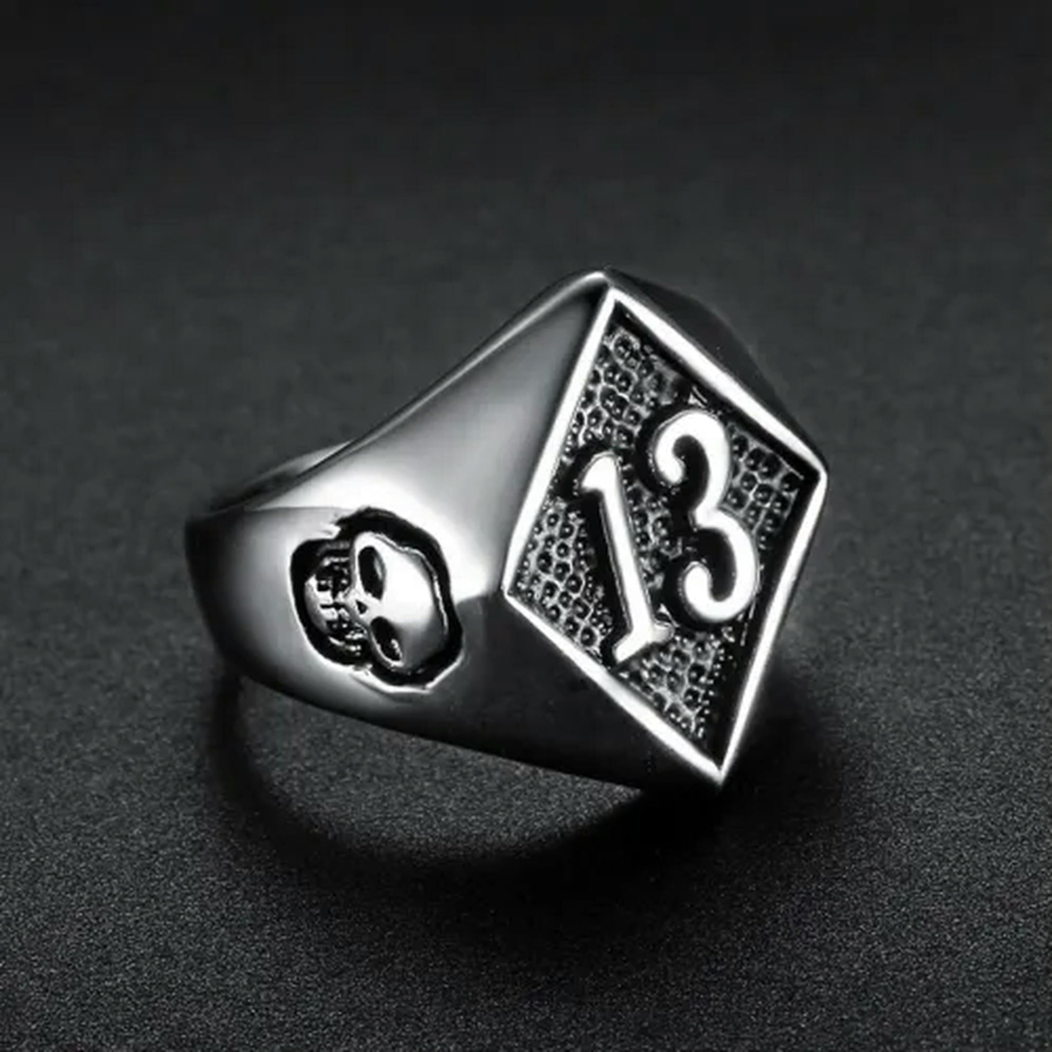 GKNET Lucky Number Stainless Steel Punk Biker Gothic Number 13 Skull ...
