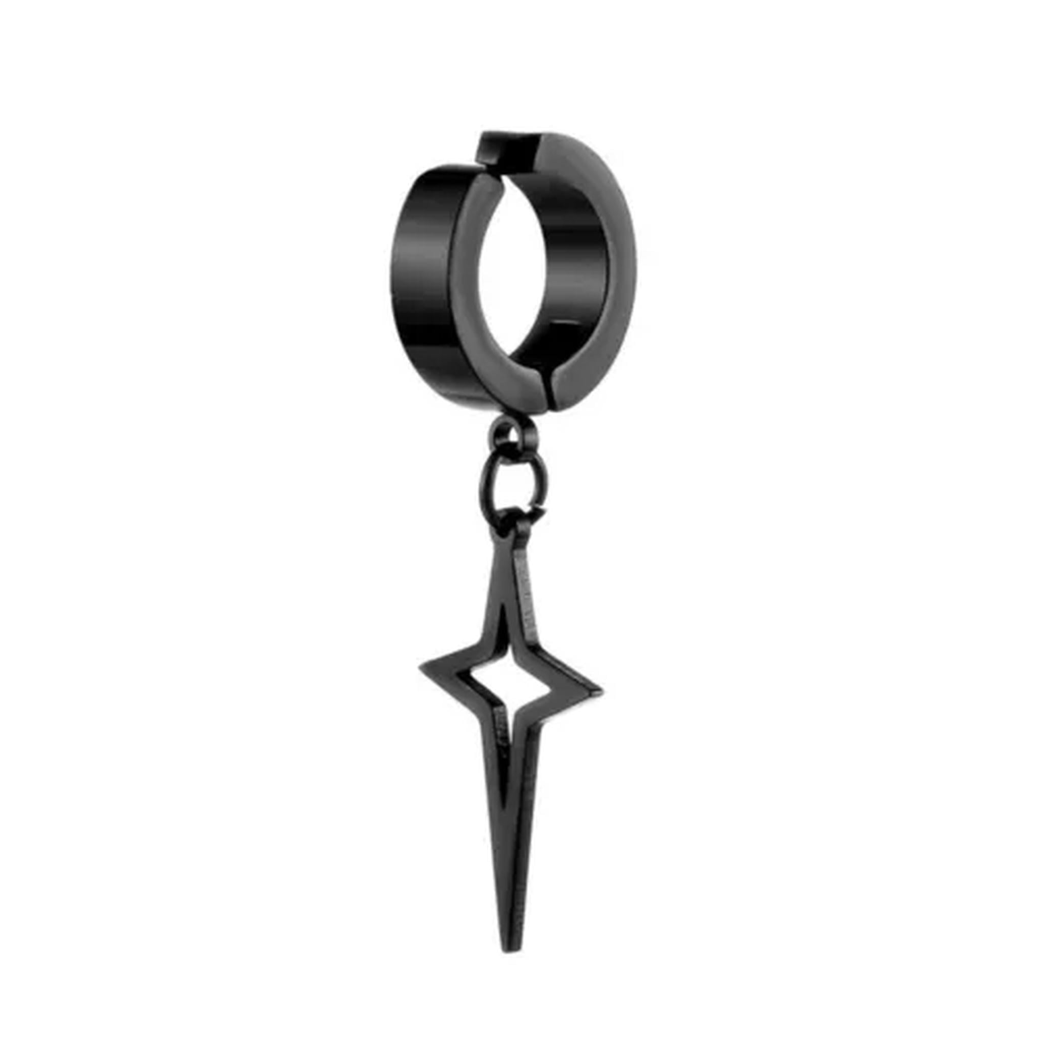 GKNET Men Dangle Earrings No Piercing Stainless Steel Hoop Earring Clip ...