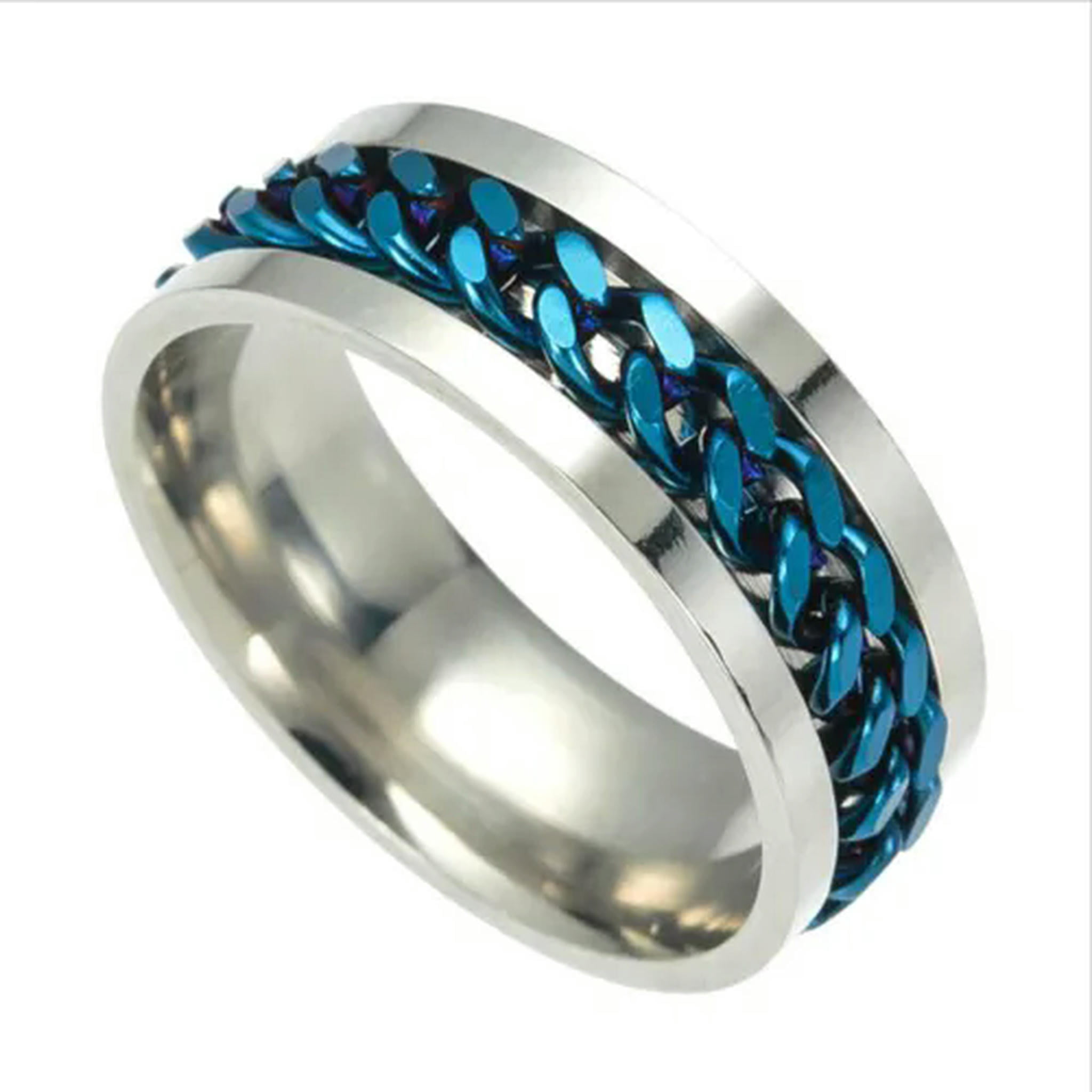 GKNET Men Ring Titanium Steel Chain Turn Ring Vintage Round Statement ...