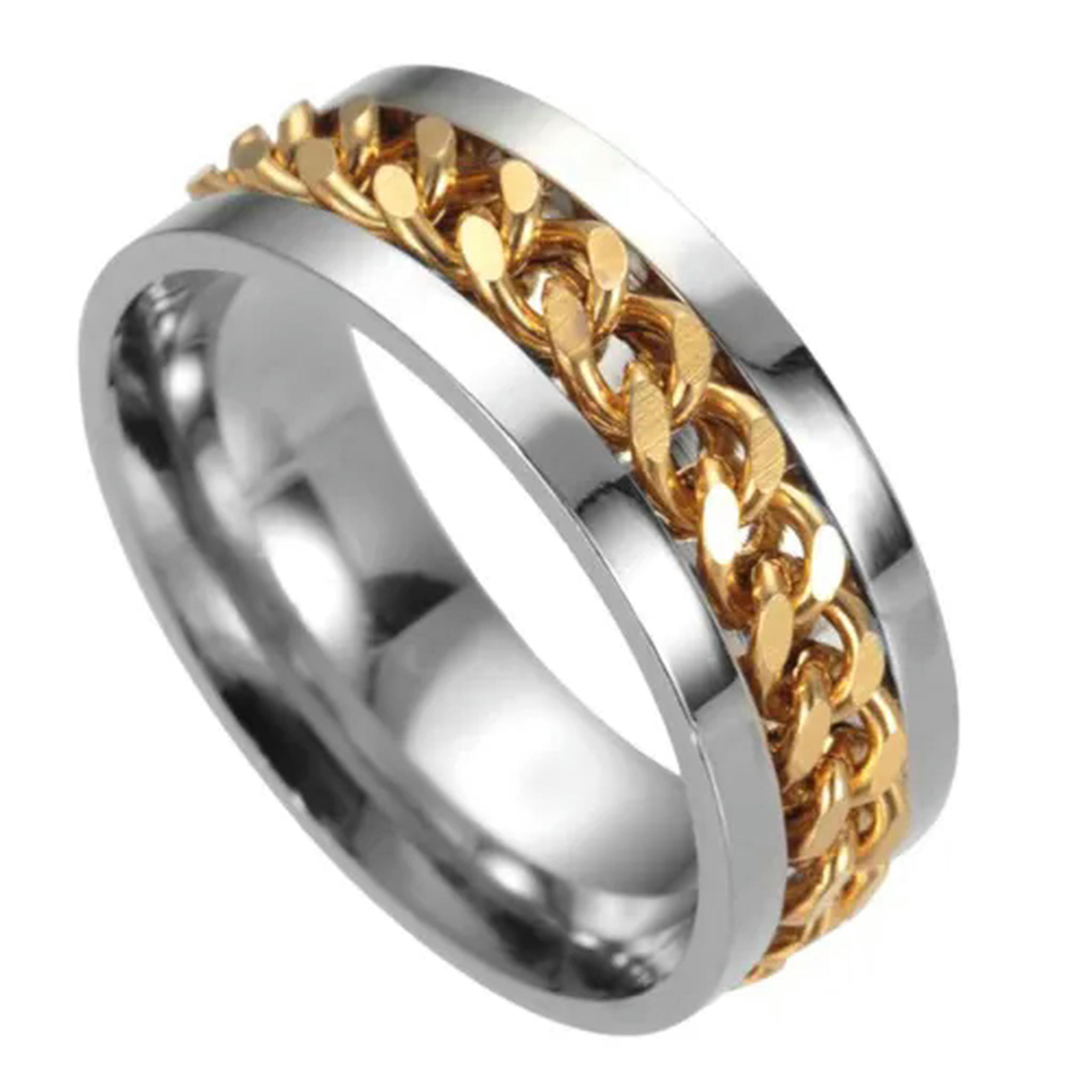 GKNET Men Ring Titanium Steel Chain Turn Ring Vintage Round Statement ...