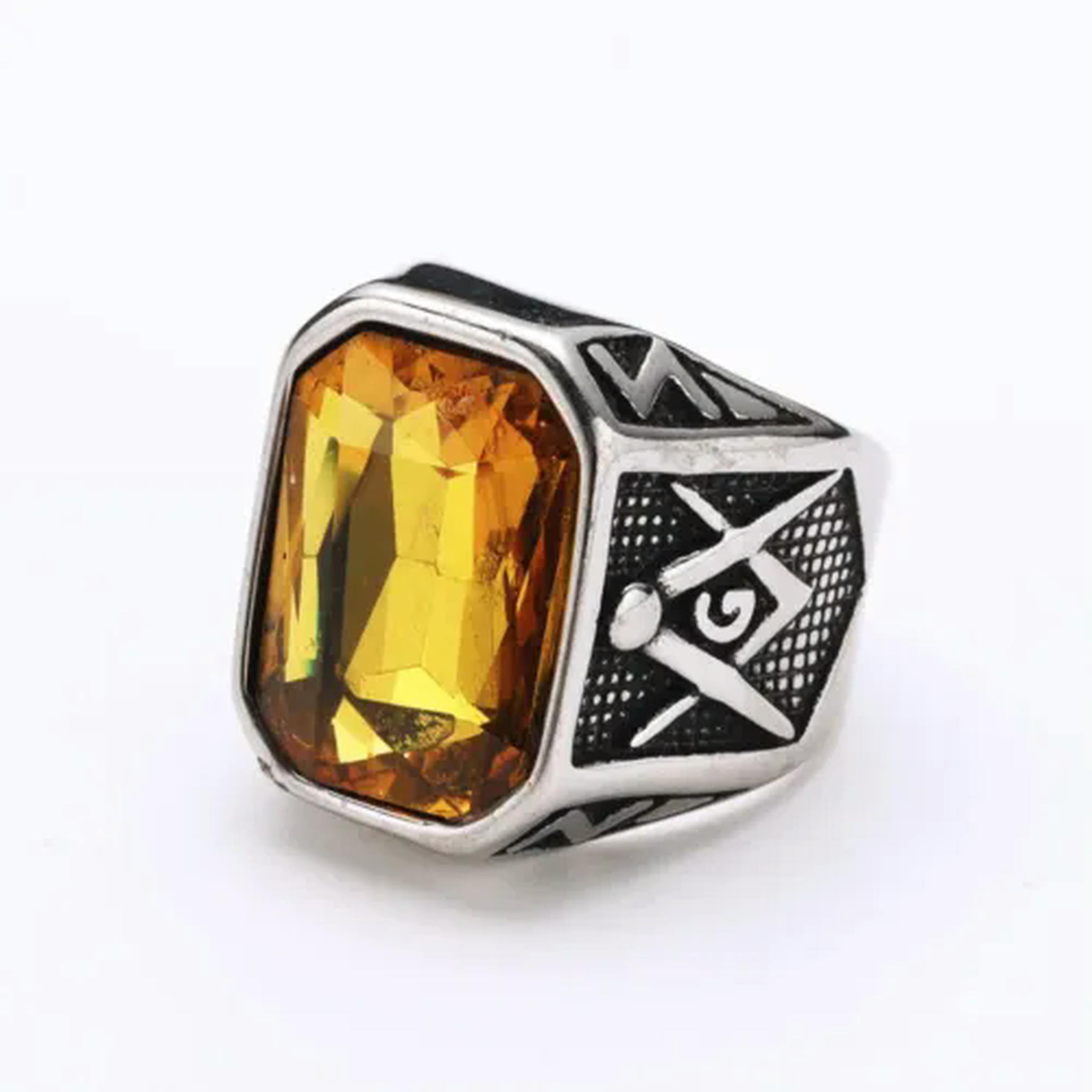 GKNET Men's Personalized Stainless Steel Big Gem Masonic AG Freemason ...