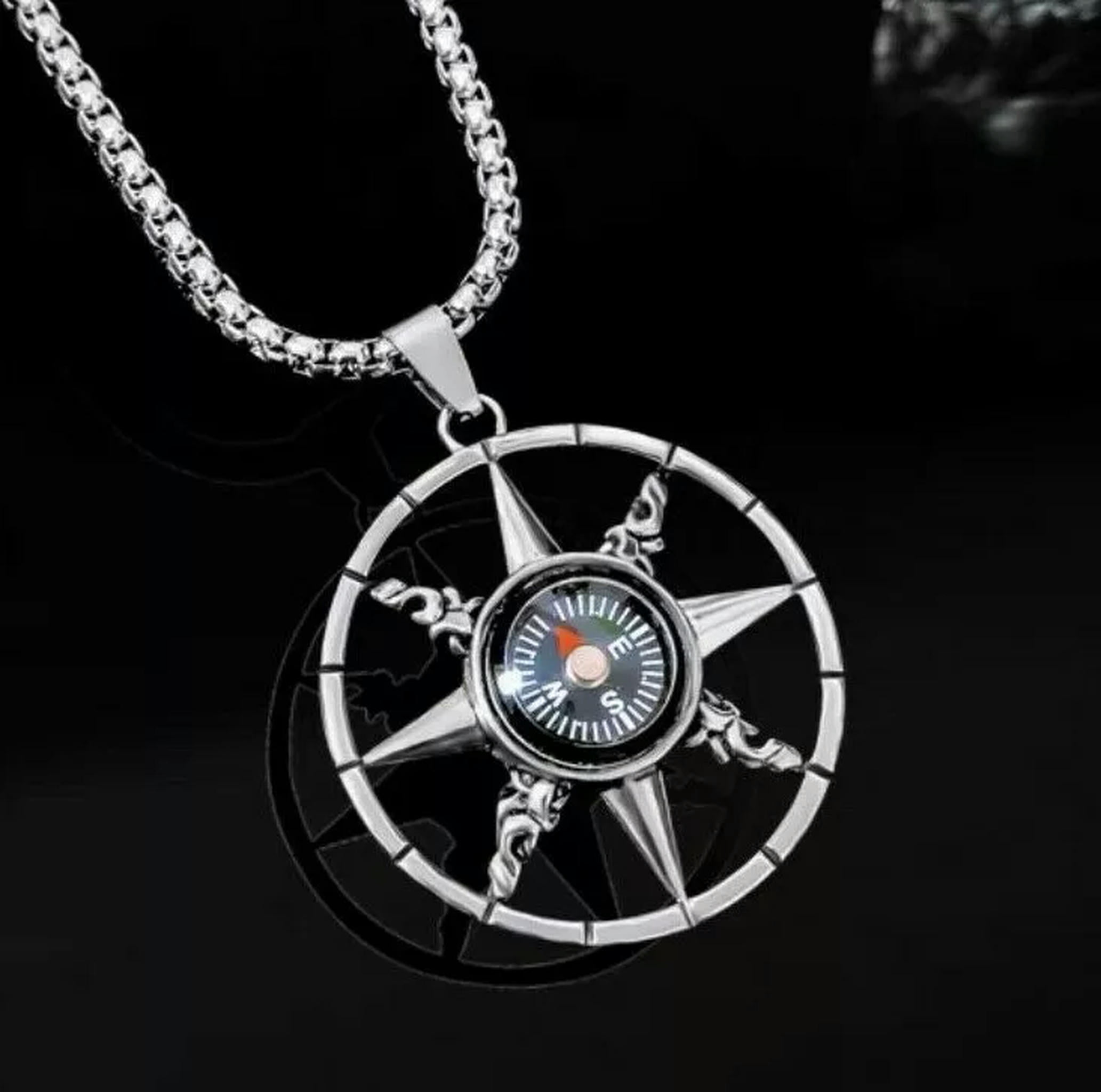 GKNET Men's Silver Working Compass Pendant Necklace Protection Delicate ...