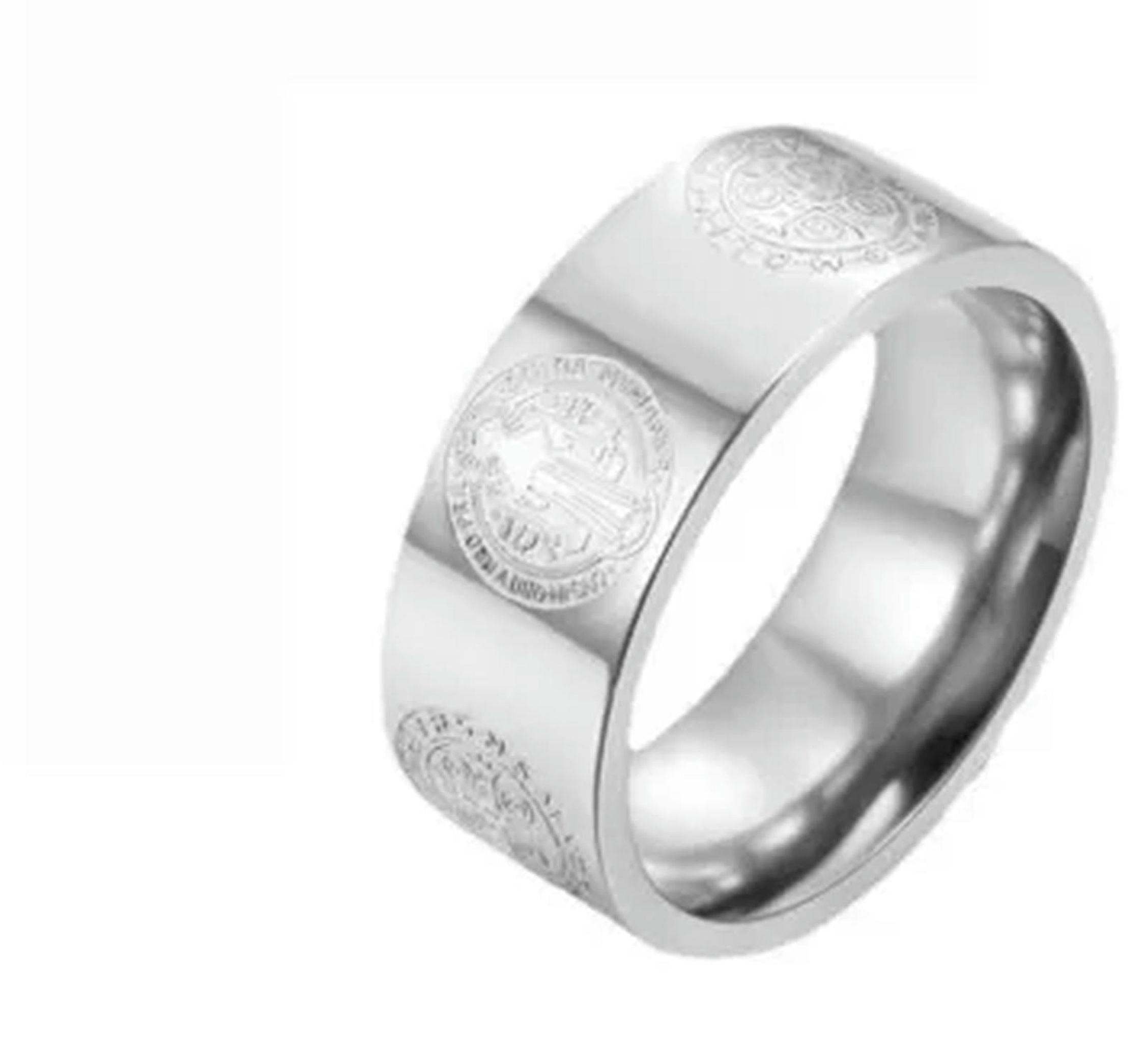 GKNET Mens 8mm Stainless Steel Relief Catholic St Saint Benedict ...