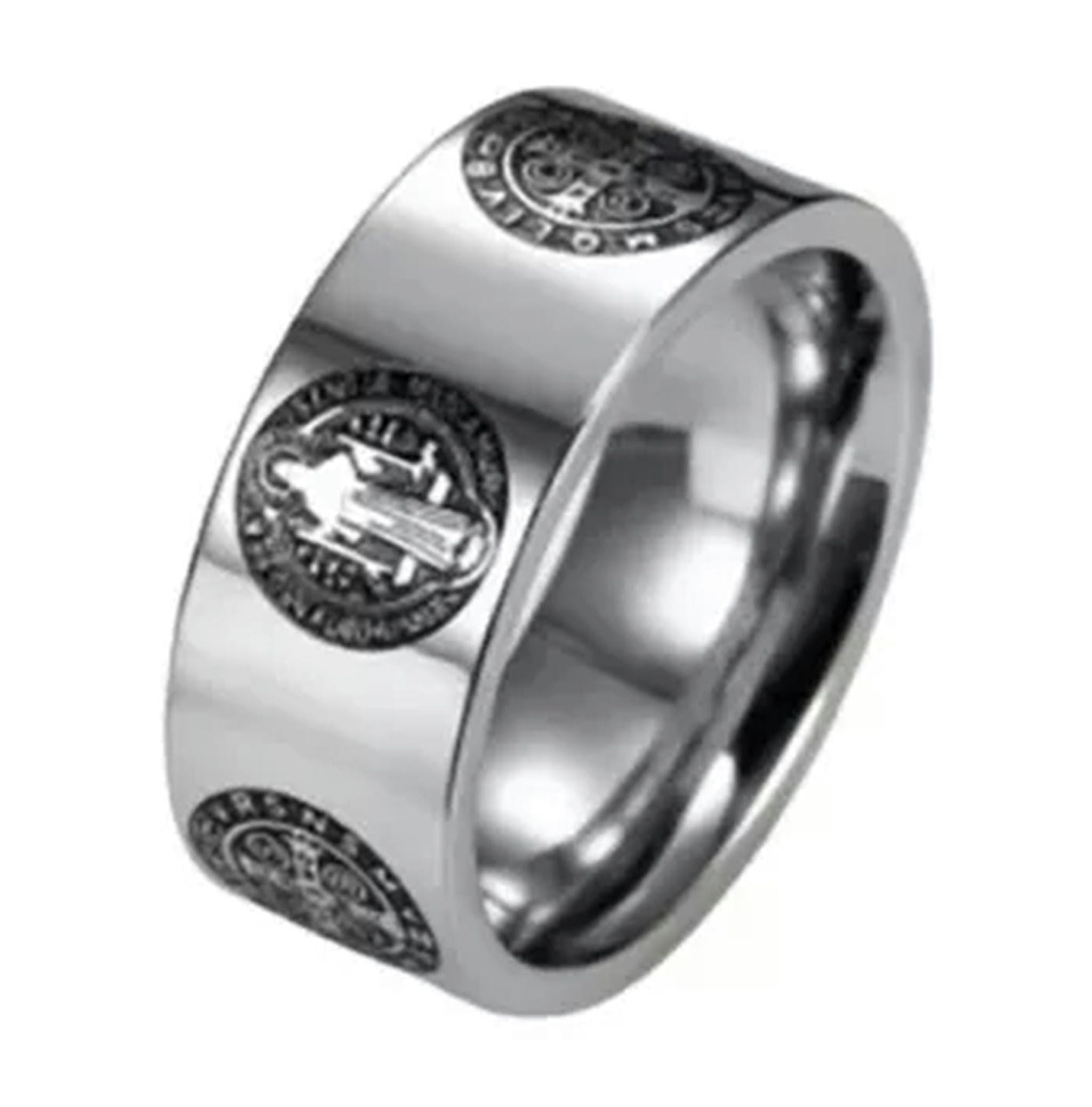 GKNET Mens 8mm Stainless Steel Relief Catholic St Saint Benedict ...