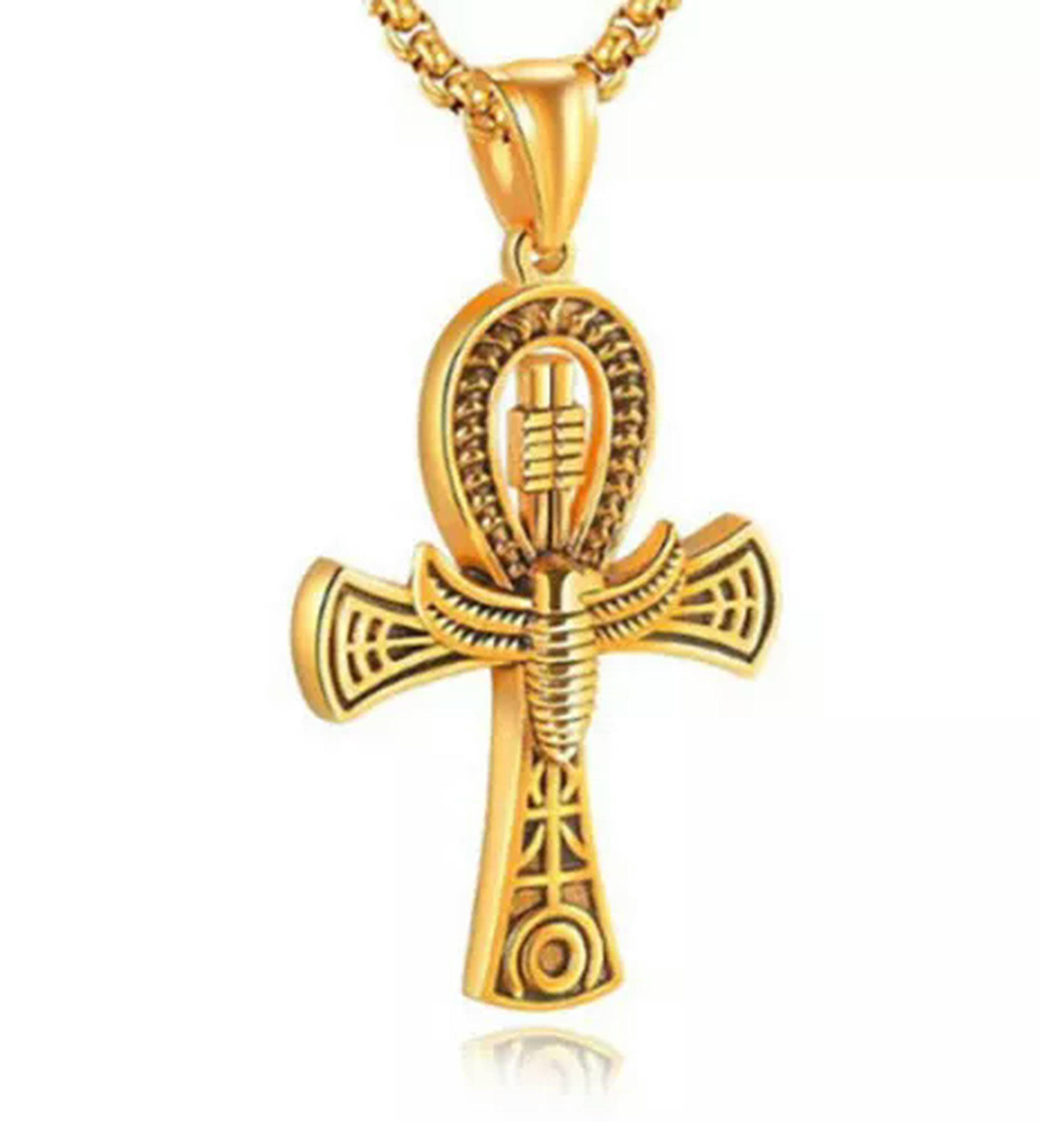GKNET Mens Ancient Egyptian Ankh Cross Pendant Necklace Stainless Steel ...