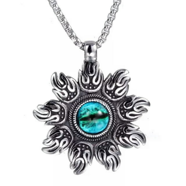 GKNET Mens Buddhist Amulet Fire Red and Blue Evil Eye Pendant Necklace ...