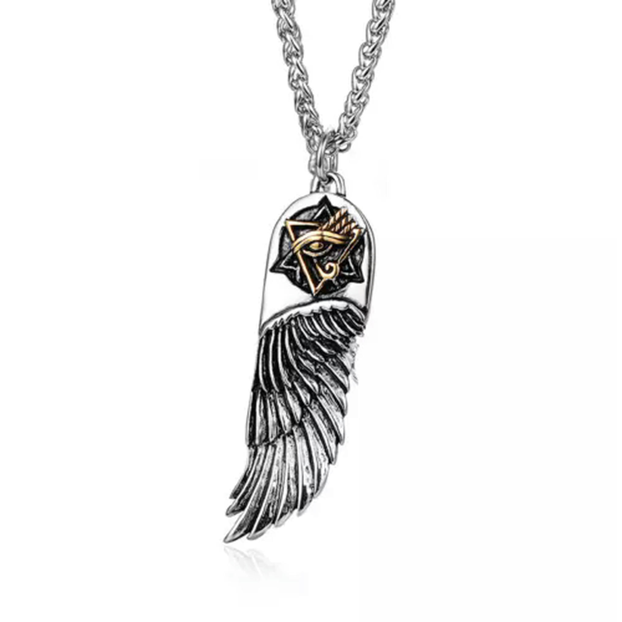 GKNET Mens Egyptian Eye of Horus Angel Wing Pendant Necklace Stainless ...