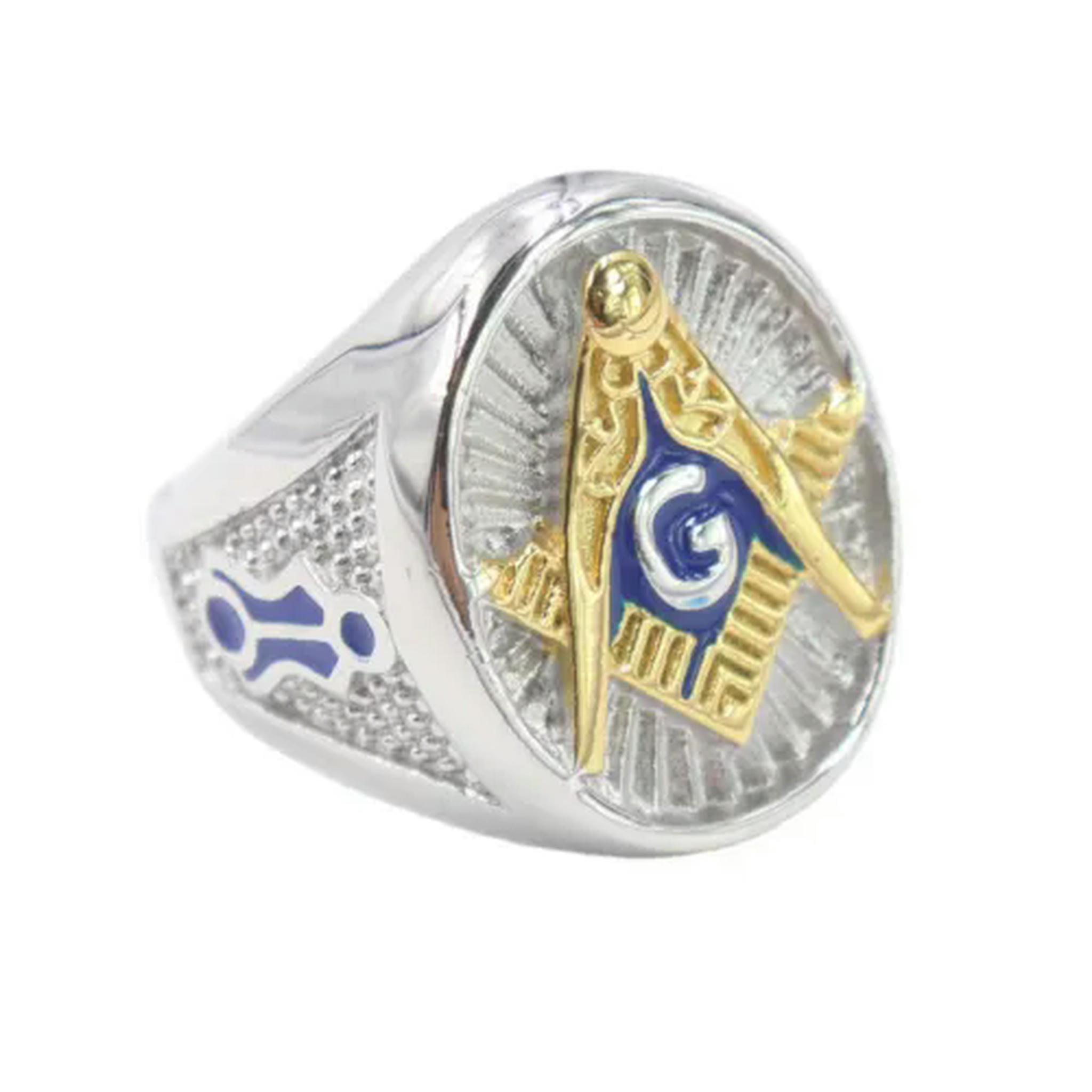 GKNET Mens Freemason Masonic Blue Adhesive Ring for Men Stainless Steel ...