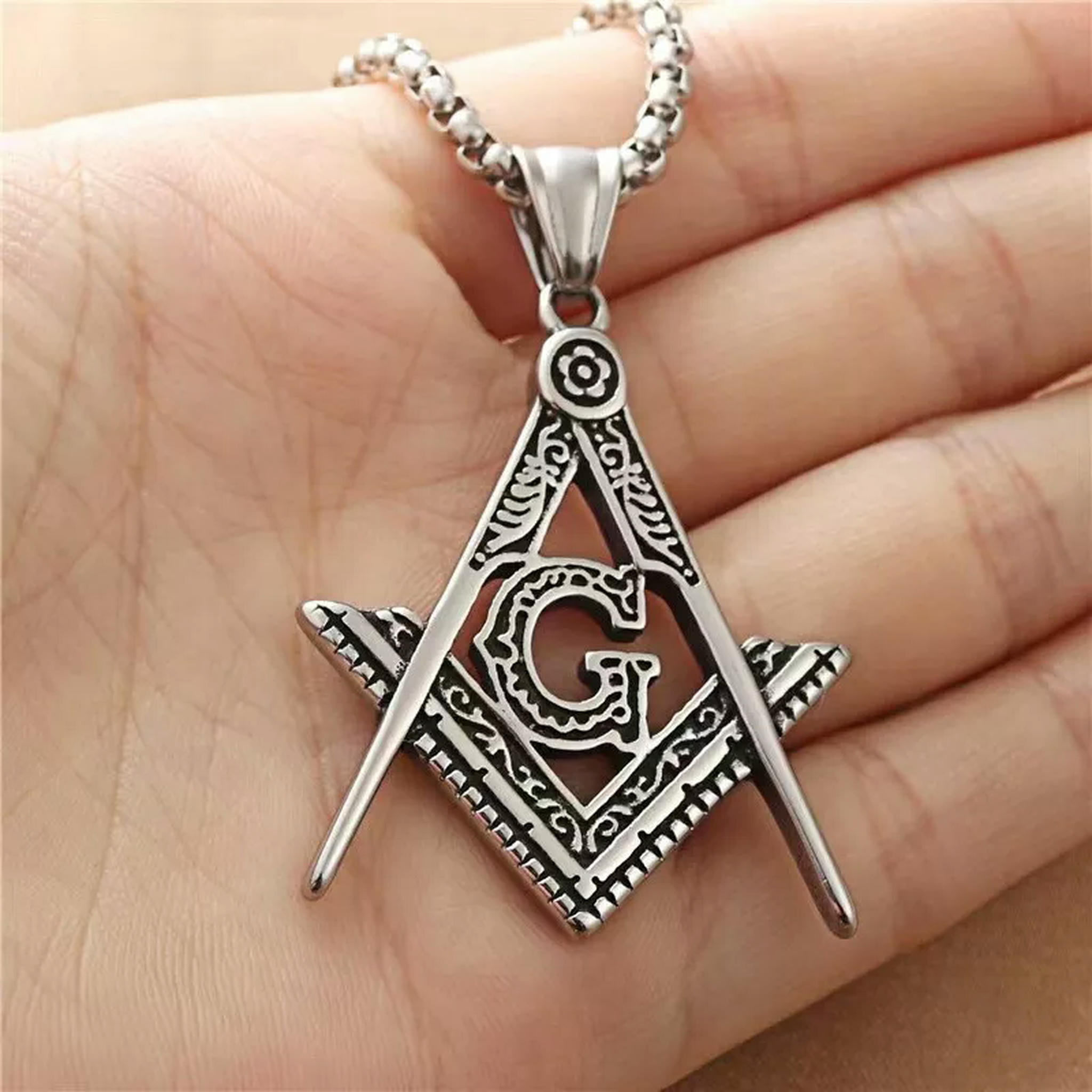 GKNET Mens Freemason Masonic Square & Compasses Pendant Punk Rock ...