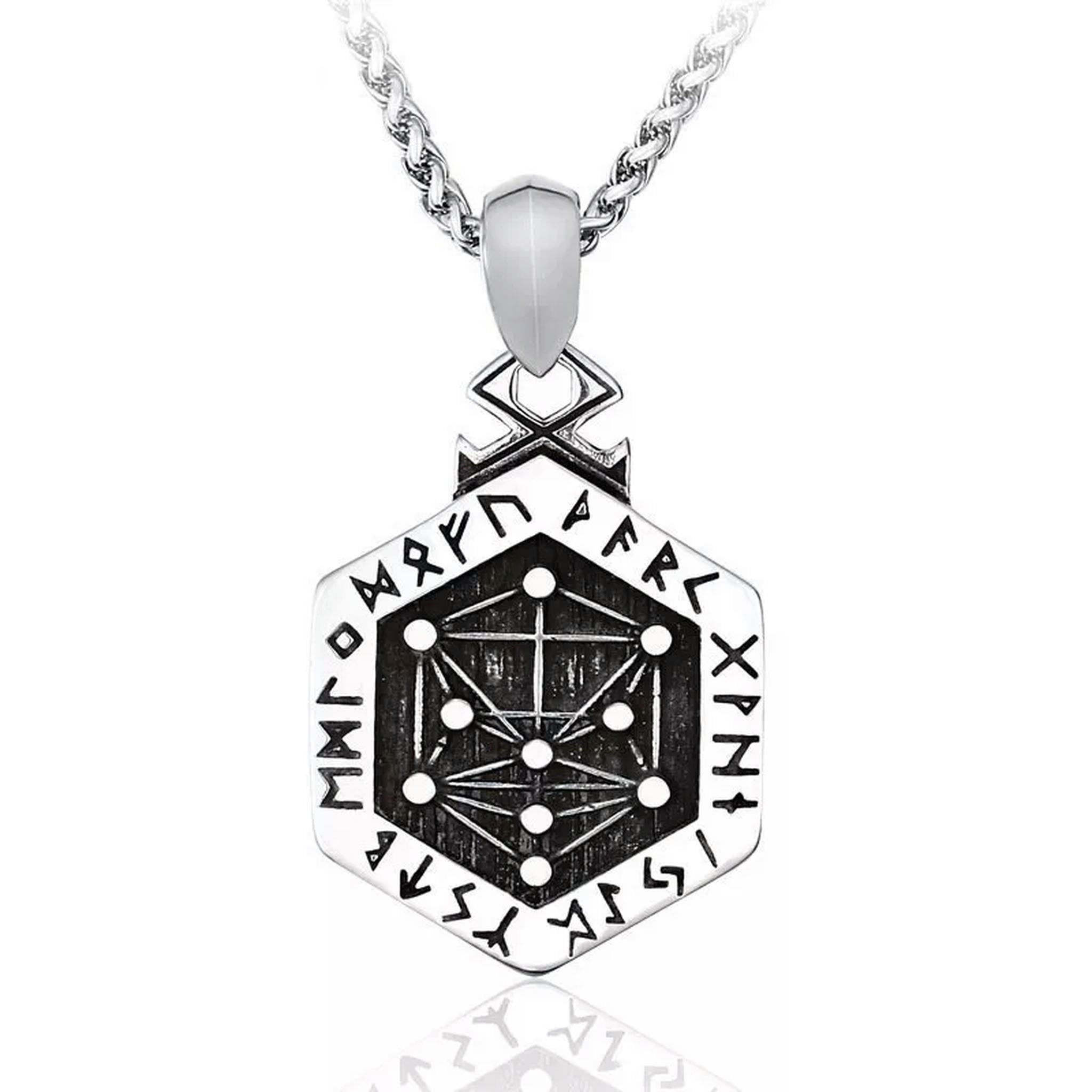 GKNET Mens Nordic Viking Kabbalah Tree of Life Vegvisir Rune Pendant ...