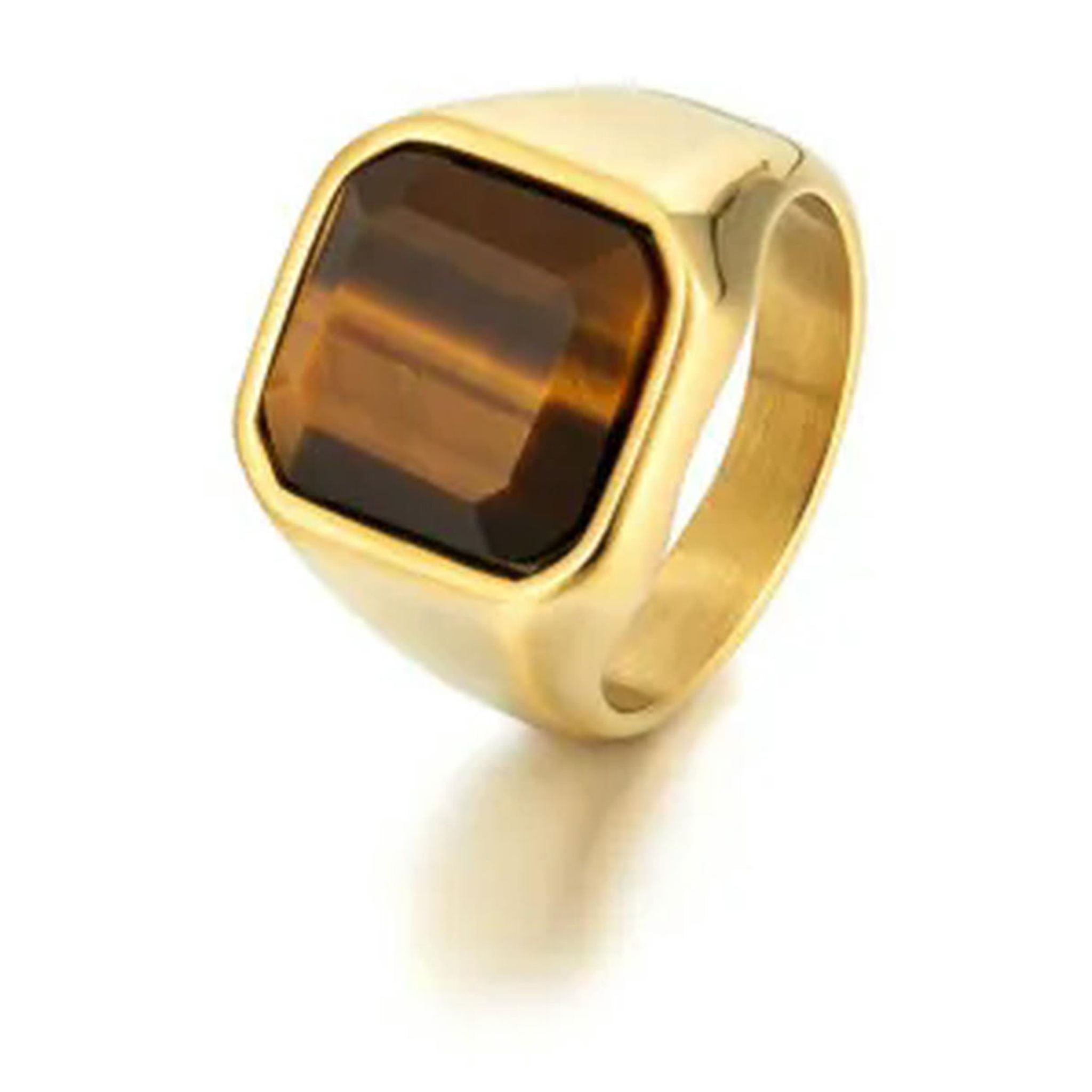 GKNET Mens Rings Stainless Steel Natural Tiger Eye Stone Red and Black ...