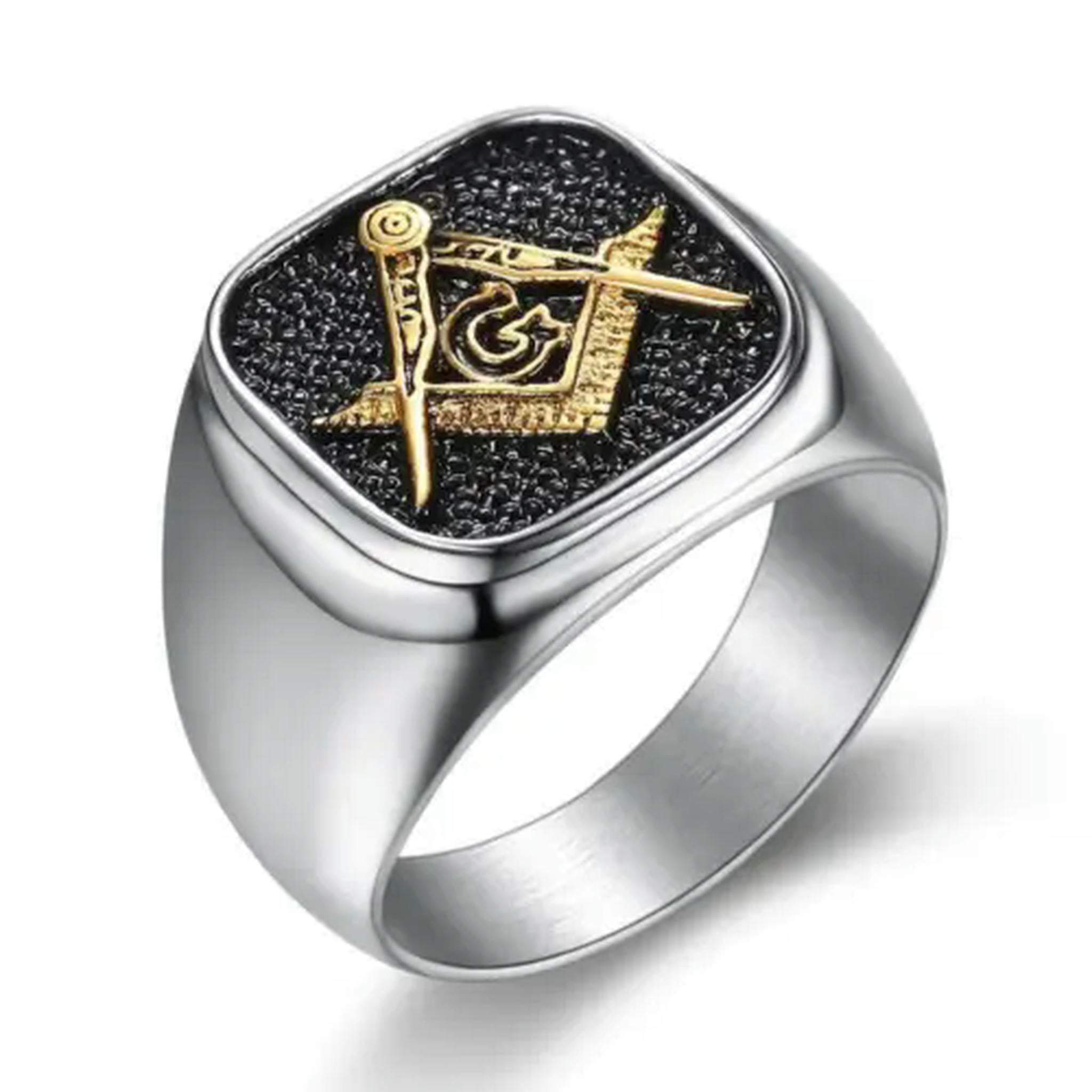 GKNET Mens Stainless Steel Gold Freemason Masonic Lodge Ring Silver ...