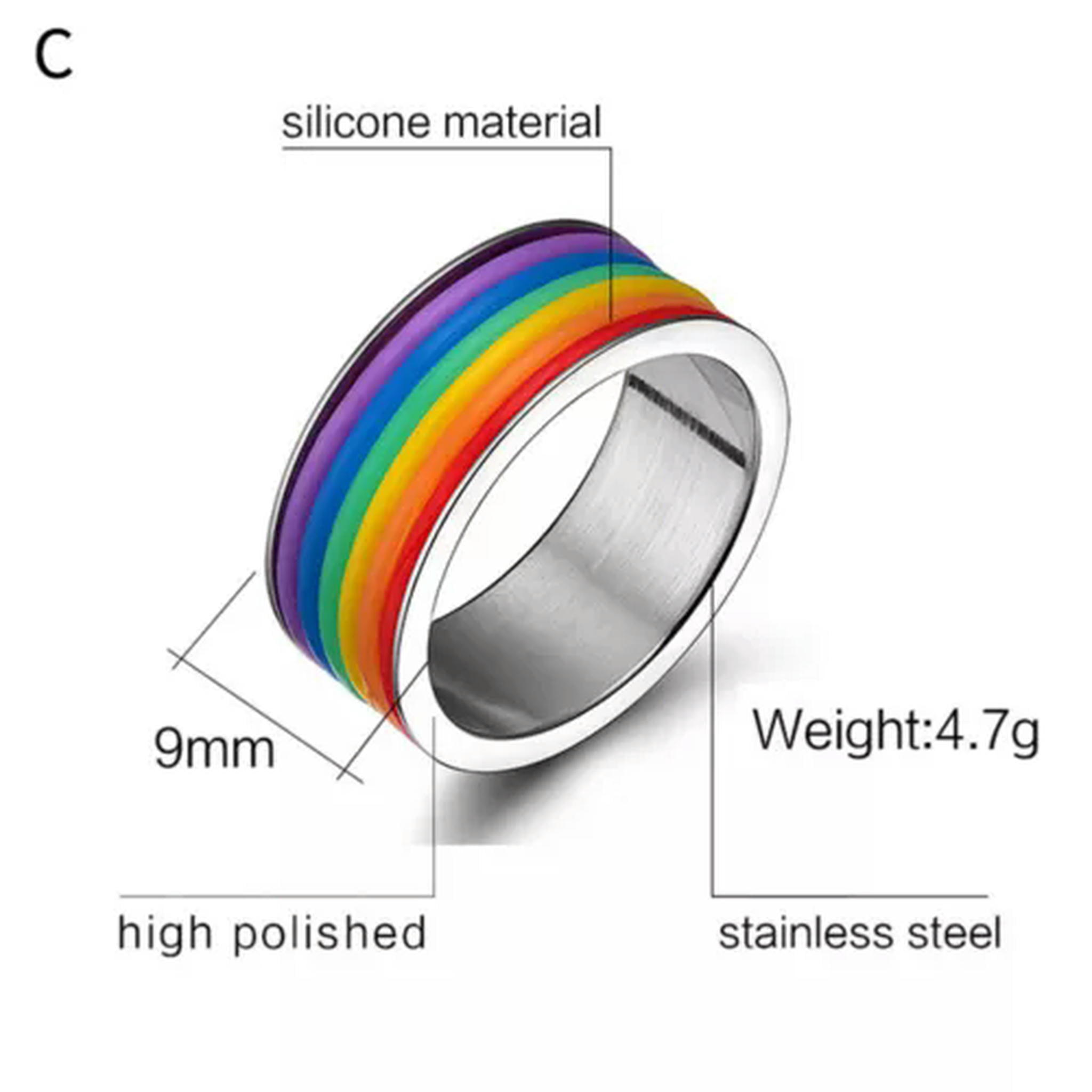 GKNET Mens&Women Rings Stainless Steel Silicone Rainbow Band Comfort ...