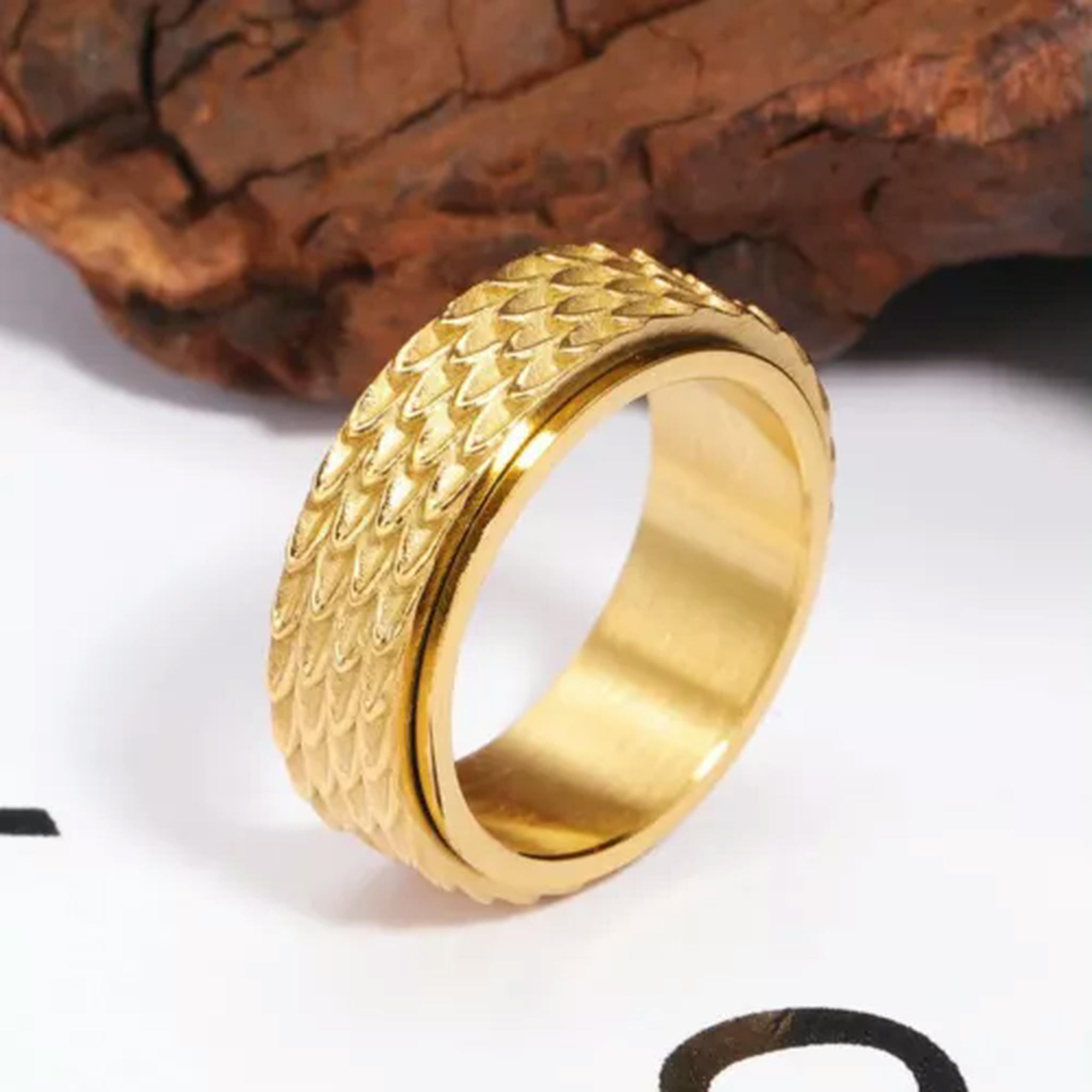 GKNET Minimalist Vintage Dragon Scale Rotatable Stainless Steel Food Rings Size 7-13-9-Gold ...