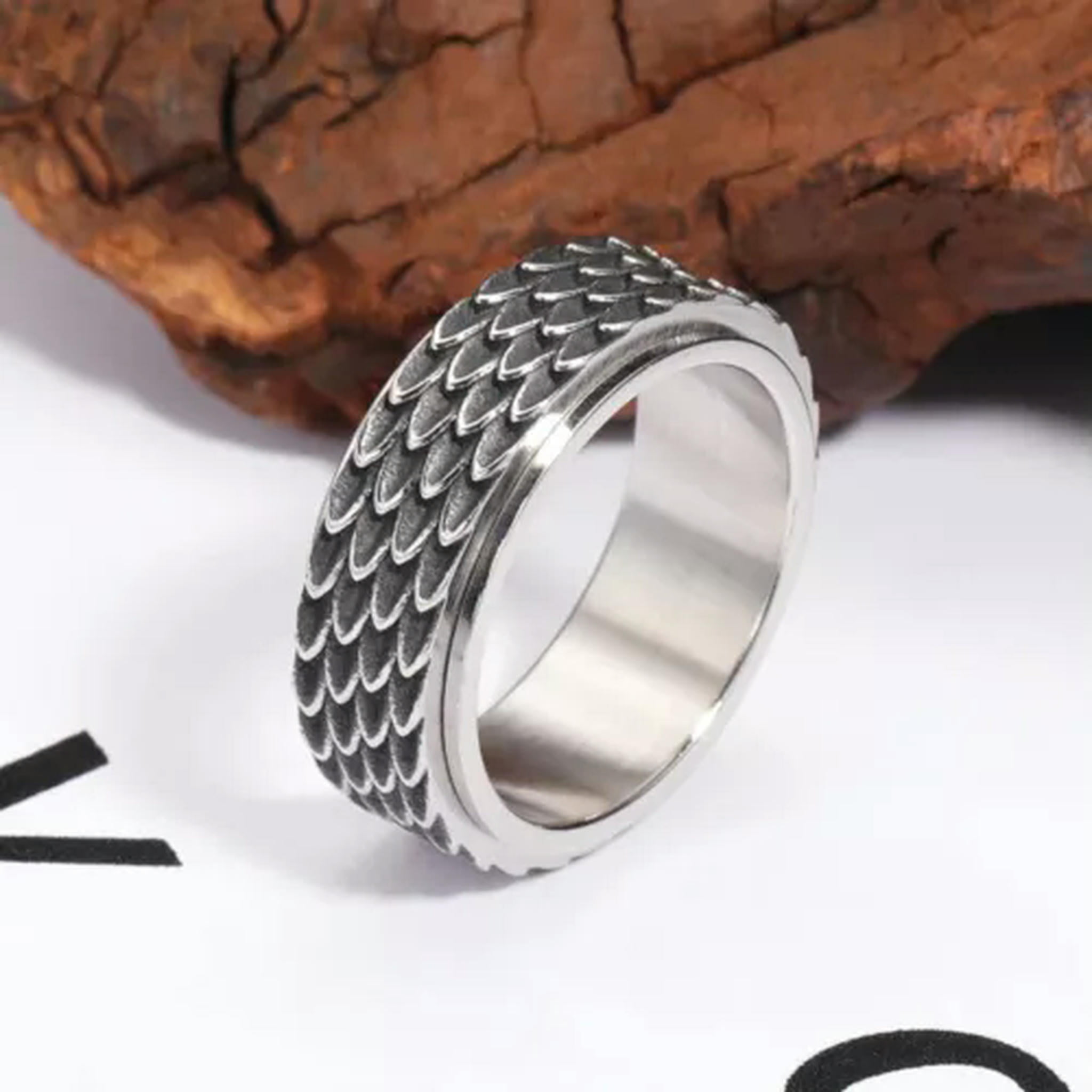 GKNET Minimalist Vintage Dragon Scale Rotatable Stainless Steel Food Rings Size 7-13 - Walmart.com