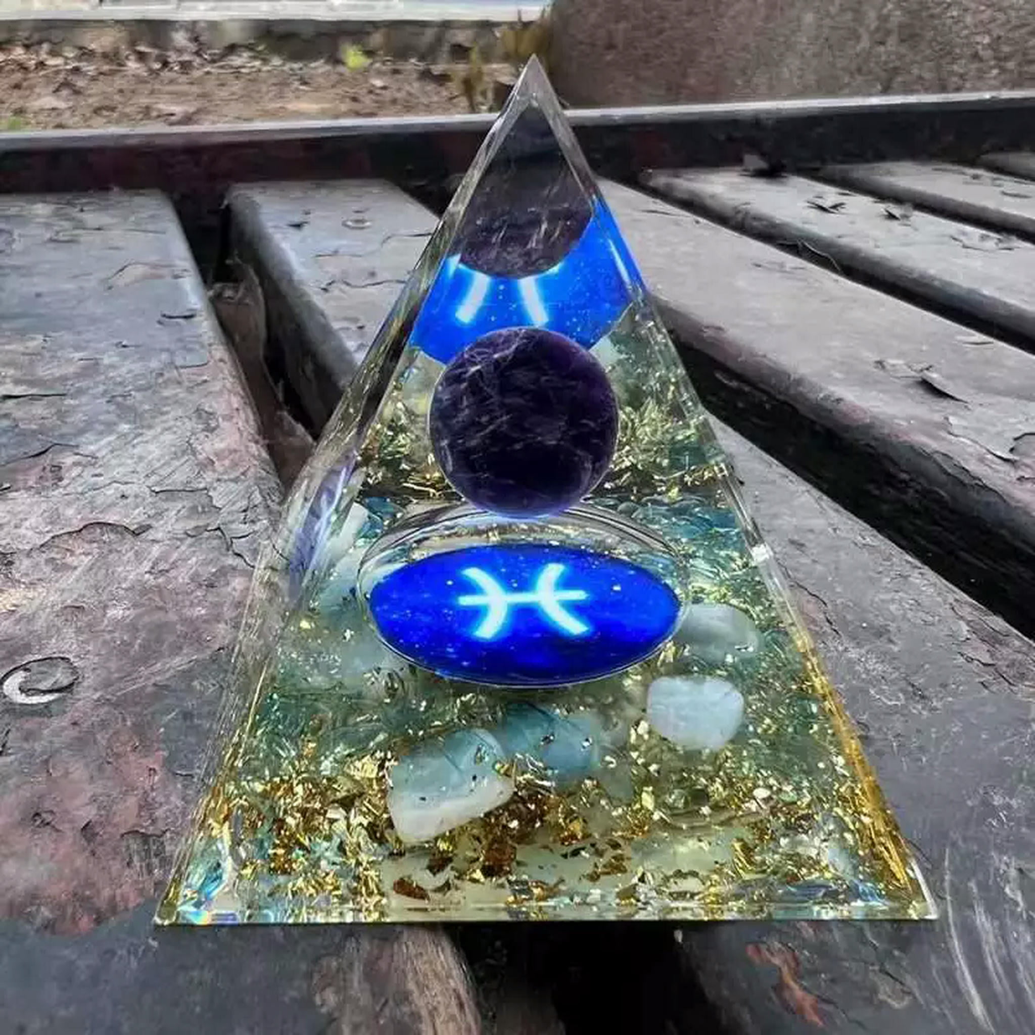 GKNET Natural Amethyst Sphere Aquamarine Pisces Pyramid Quartz Healing ...